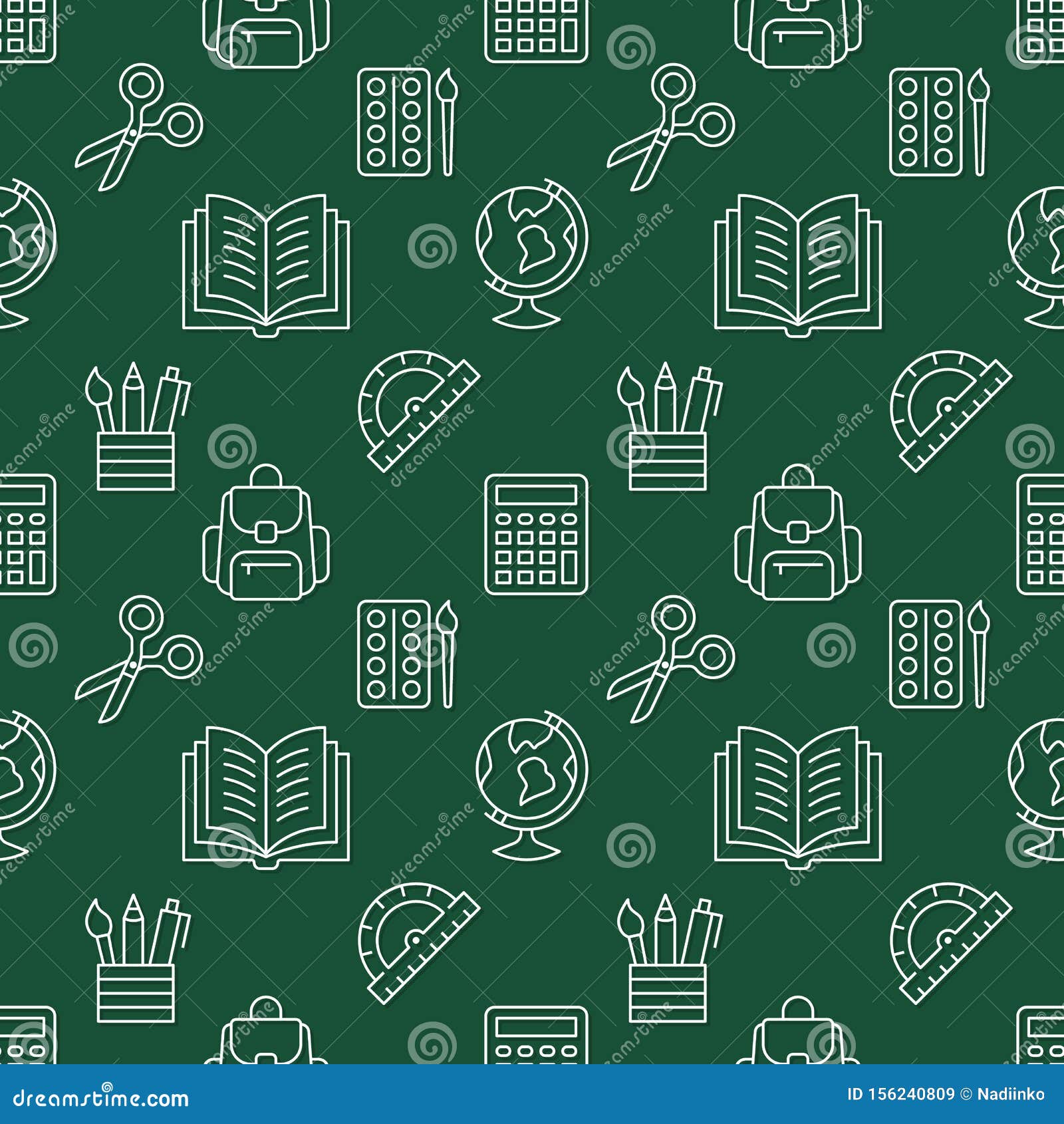 School Supplies Seamless Pattern with Line Icons. Study Tools ...
