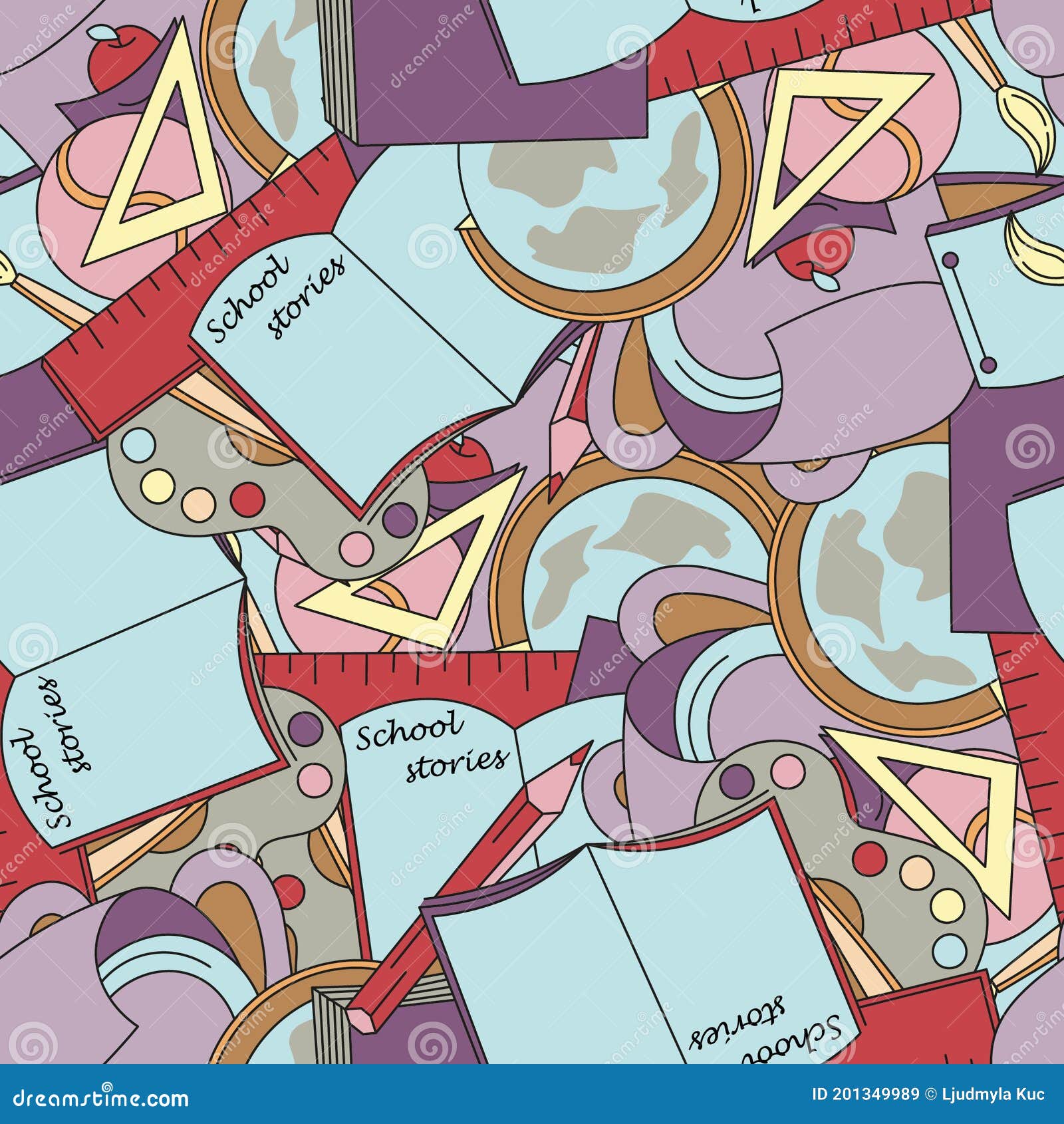 School Supplies Seamless Pattern Stock Illustration - Illustration of ...