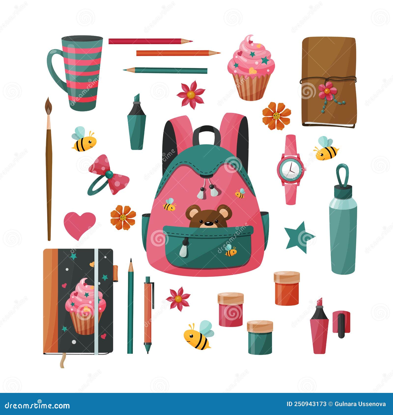 School Supplies Set for Girl. Goods for Study Stock Vector ...