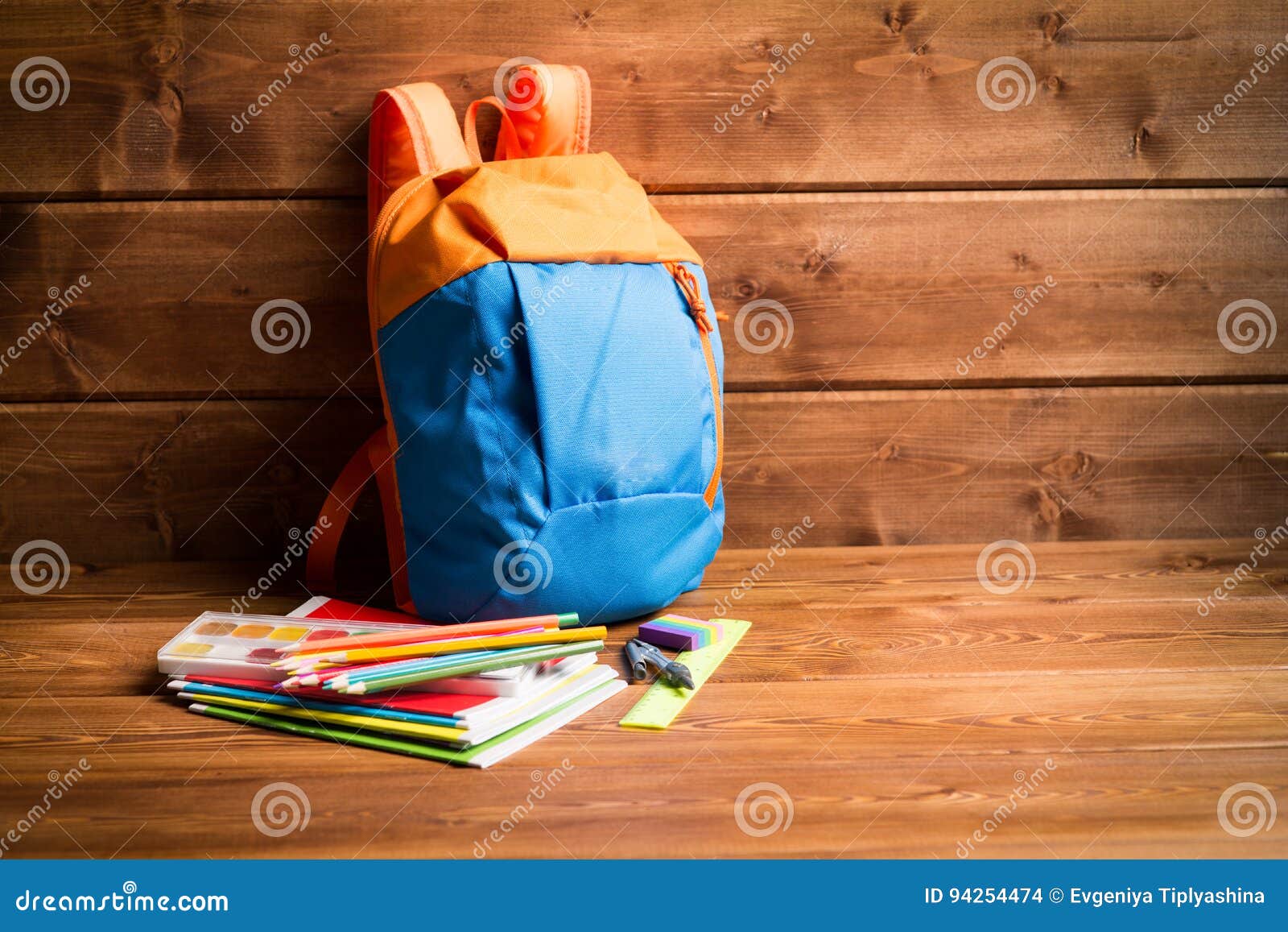 School supplies on table stock photo. Image of blackboard - 94254474