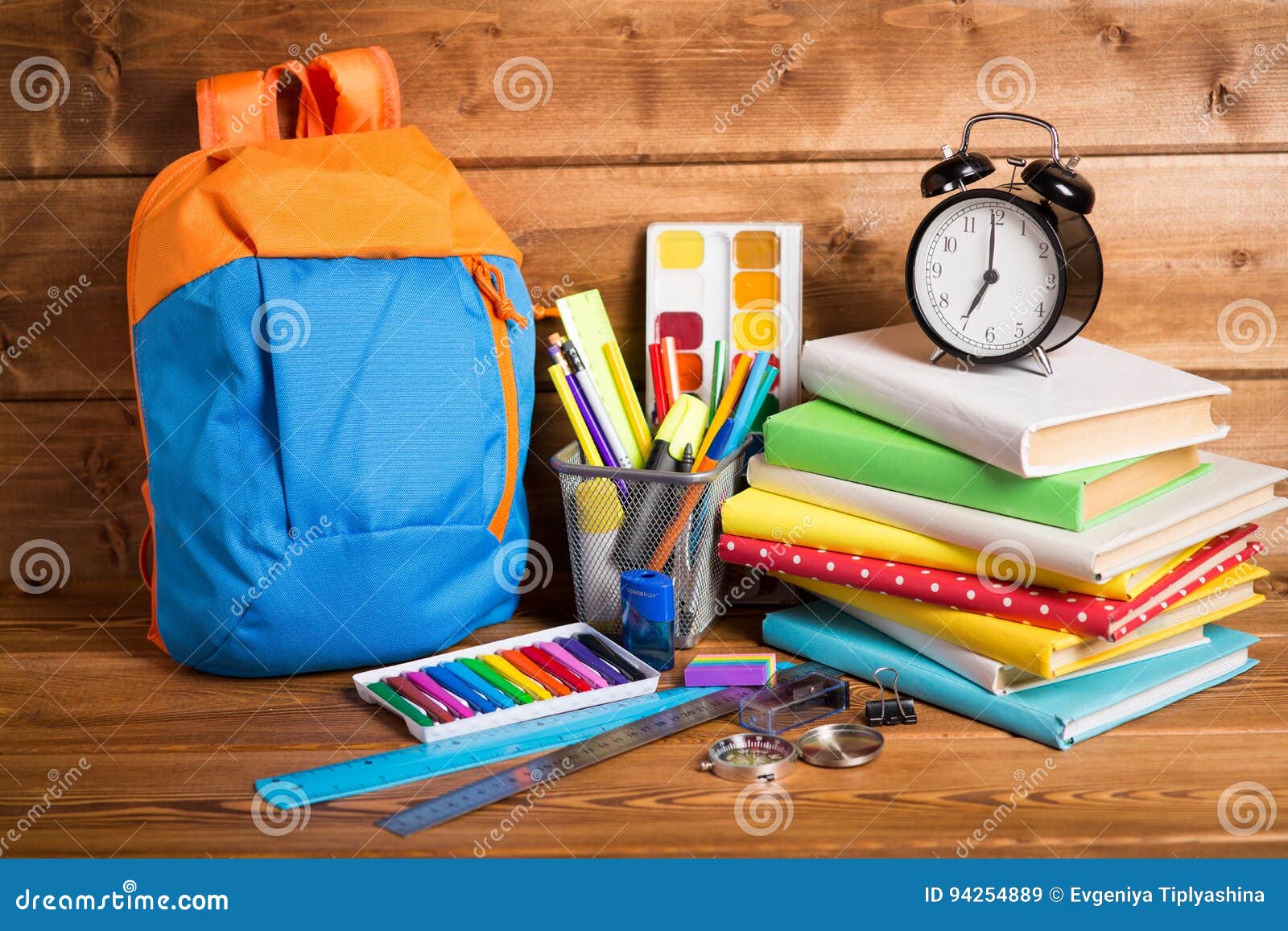 School supplies on table stock image. Image of table - 94254889