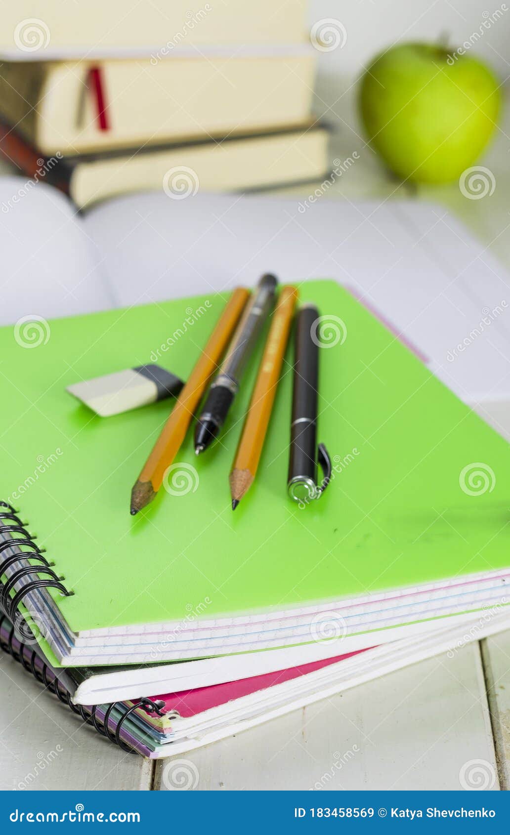 School Supplies on the Table Stock Image - Image of diary, spiral ...