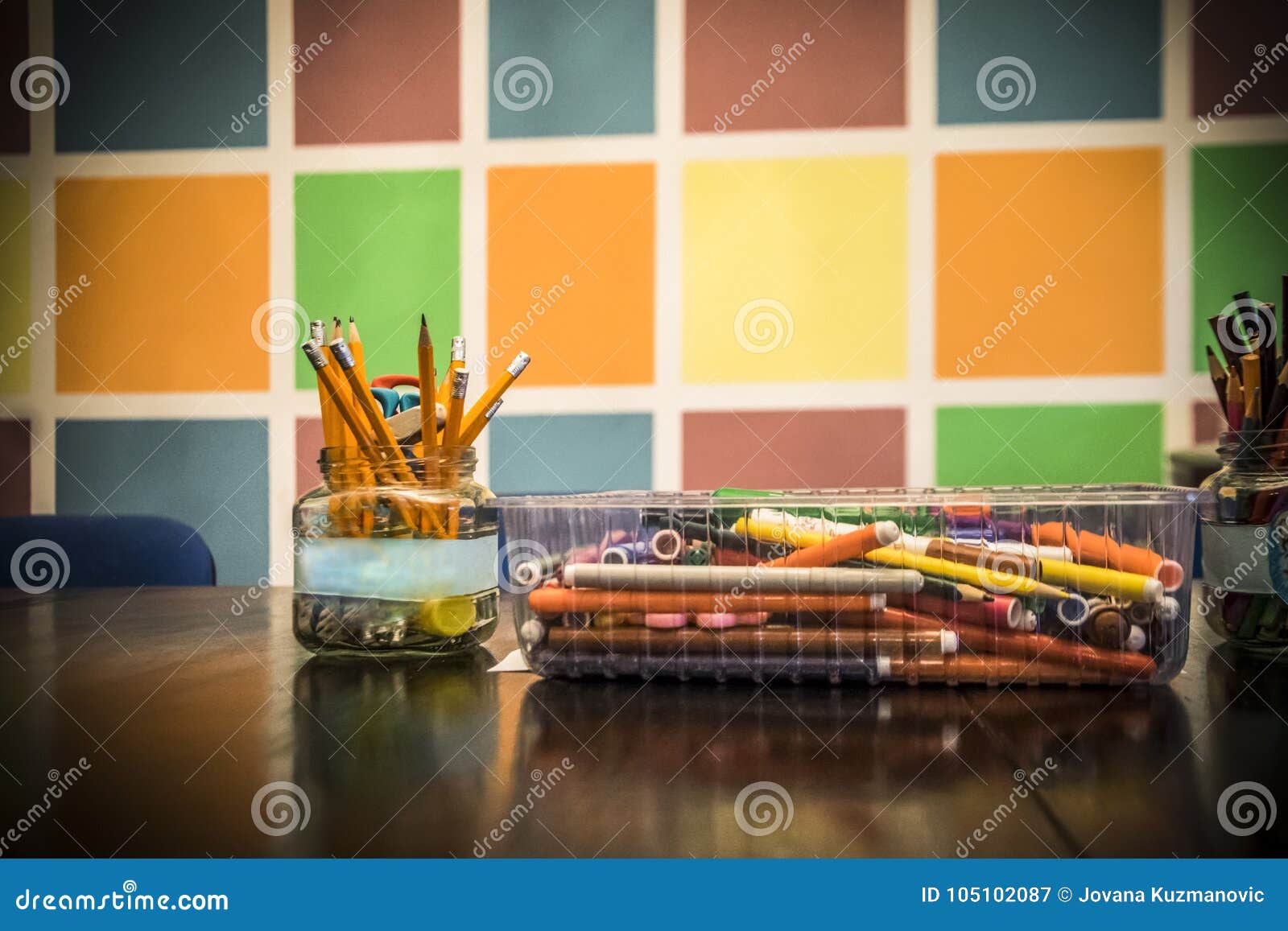 School Supplies on a Table stock image. Image of supplies - 105102087