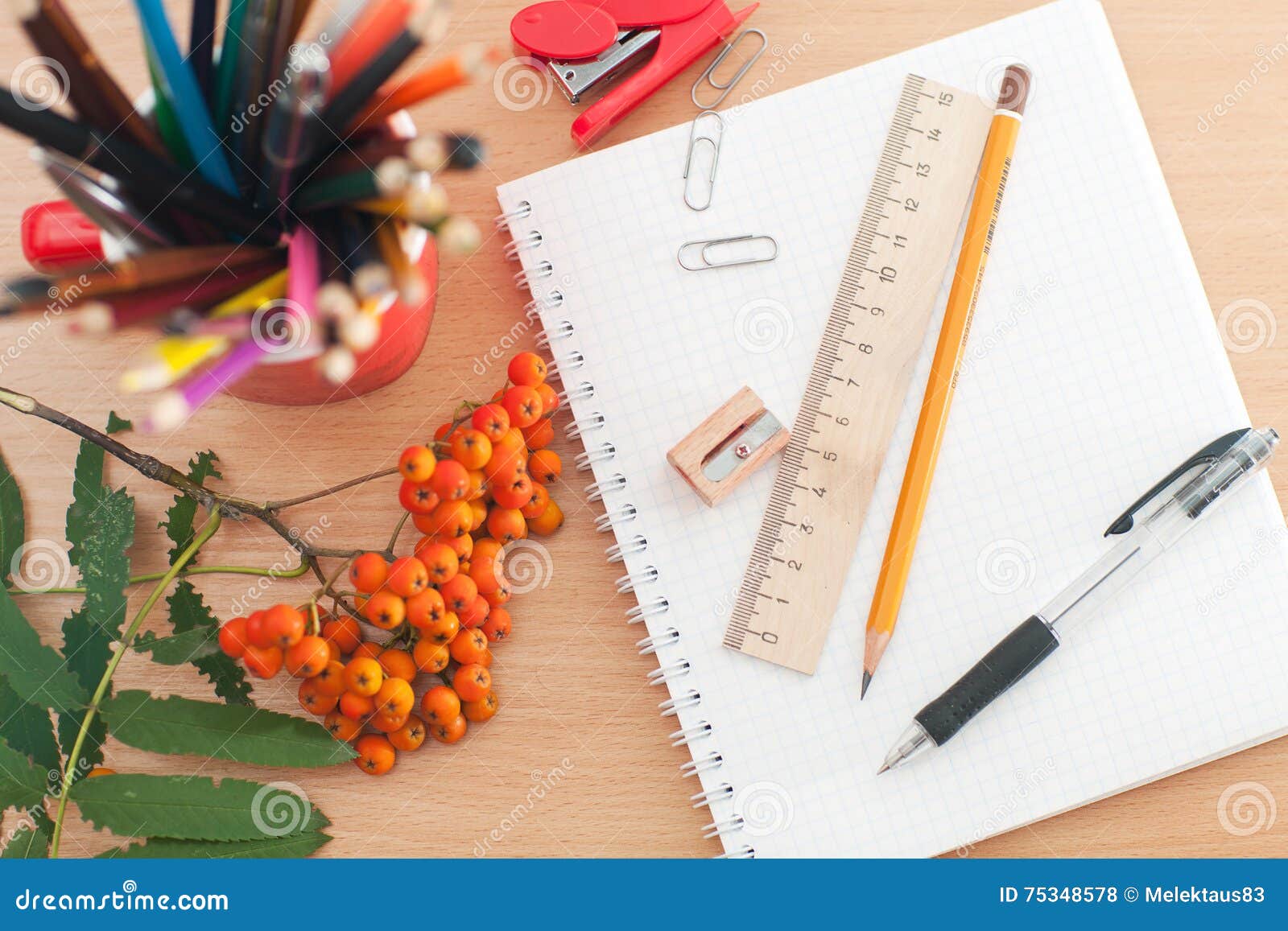 School Supplies on the Table Stock Photo - Image of building, notebook ...