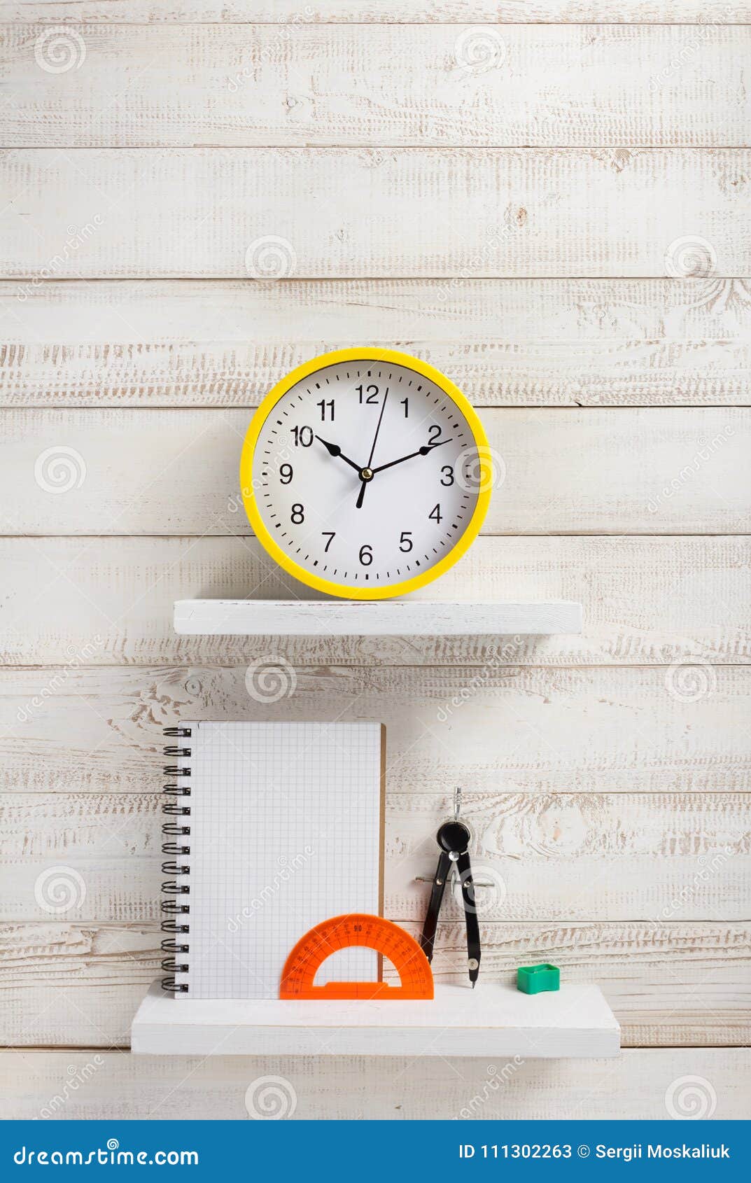 School Supplies and Tools on Wooden Shelf Stock Image - Image of office ...