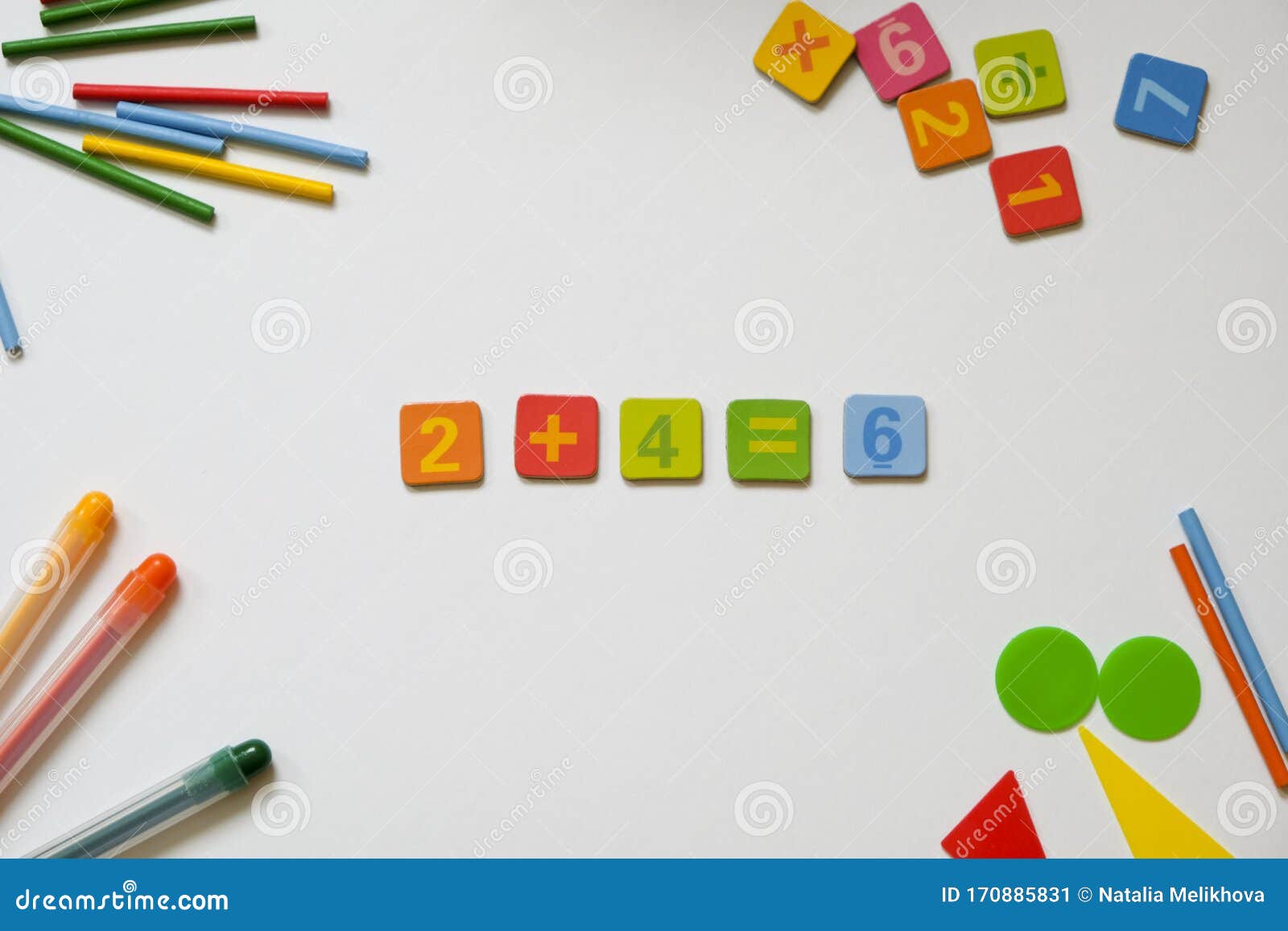 Math Concept: Colorful Pens And Pencils, Number, Calculating Sticks In ...