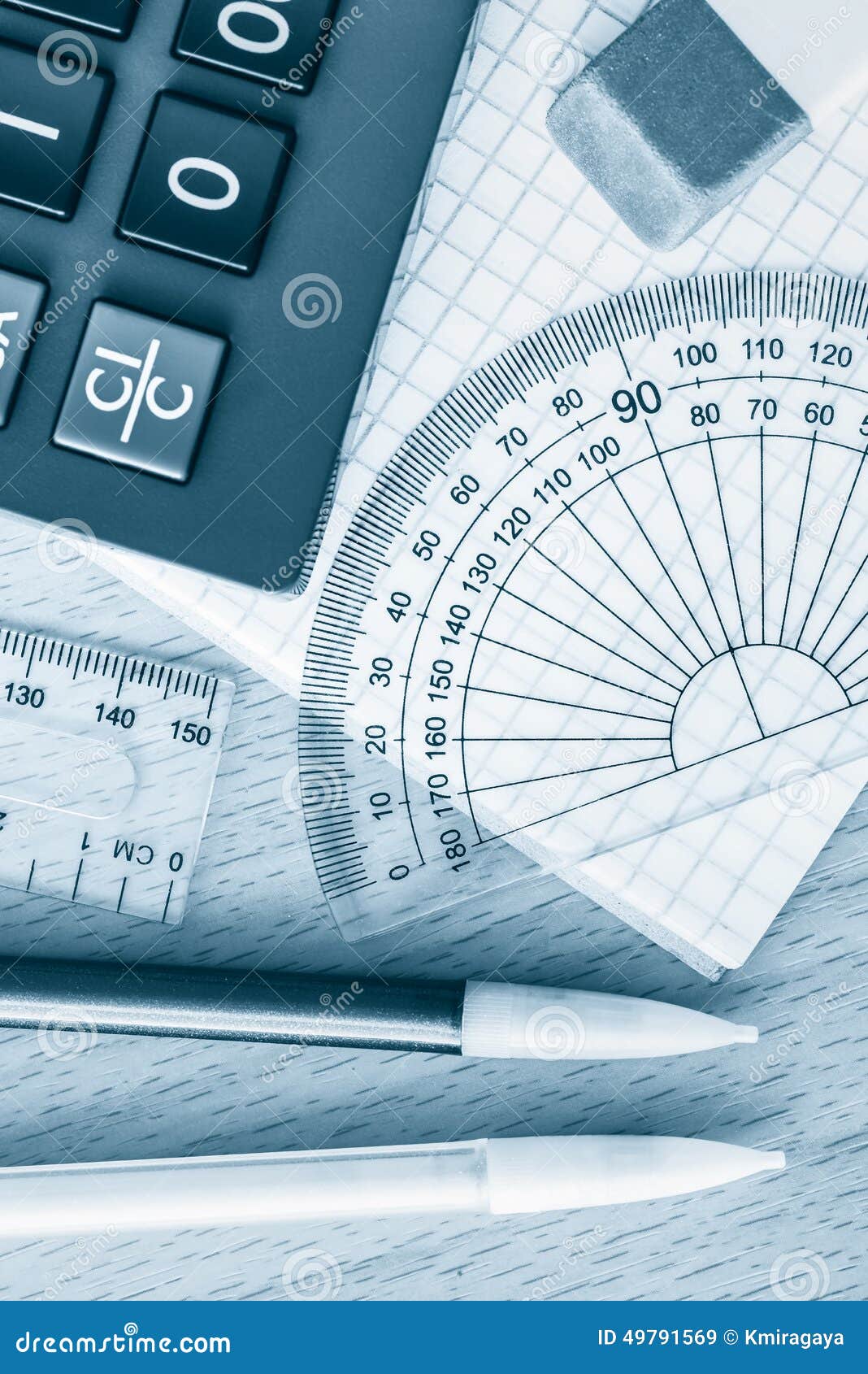 School Supplies Used in Math Toned in Blue Stock Image - Image of ...