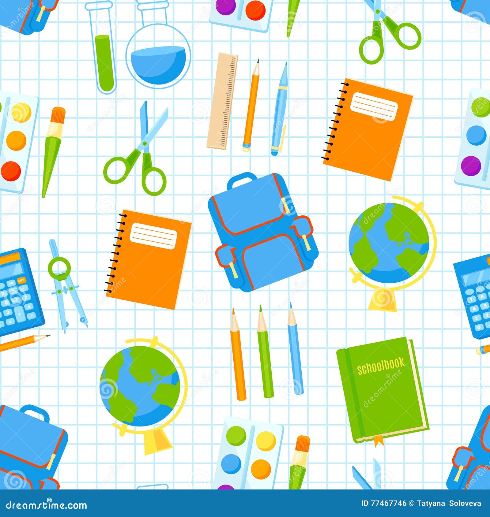 School Supplies Vector Seamless Pattern. Stock Vector - Illustration of ...