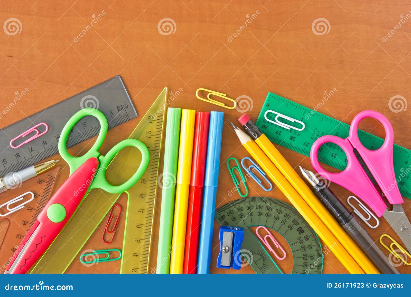 School Supplies on the Wooden Table Stock Image - Image of pencil ...