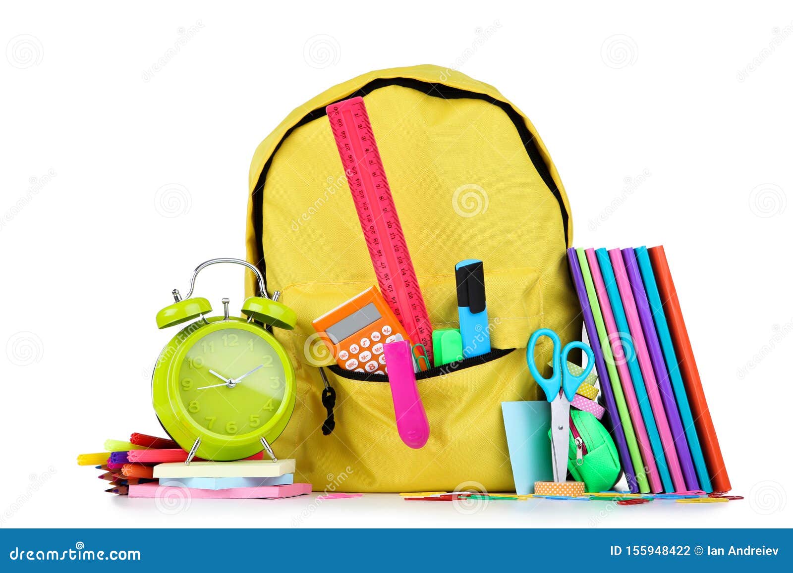 School Supplies with Backpack Stock Photo - Image of learn, object ...
