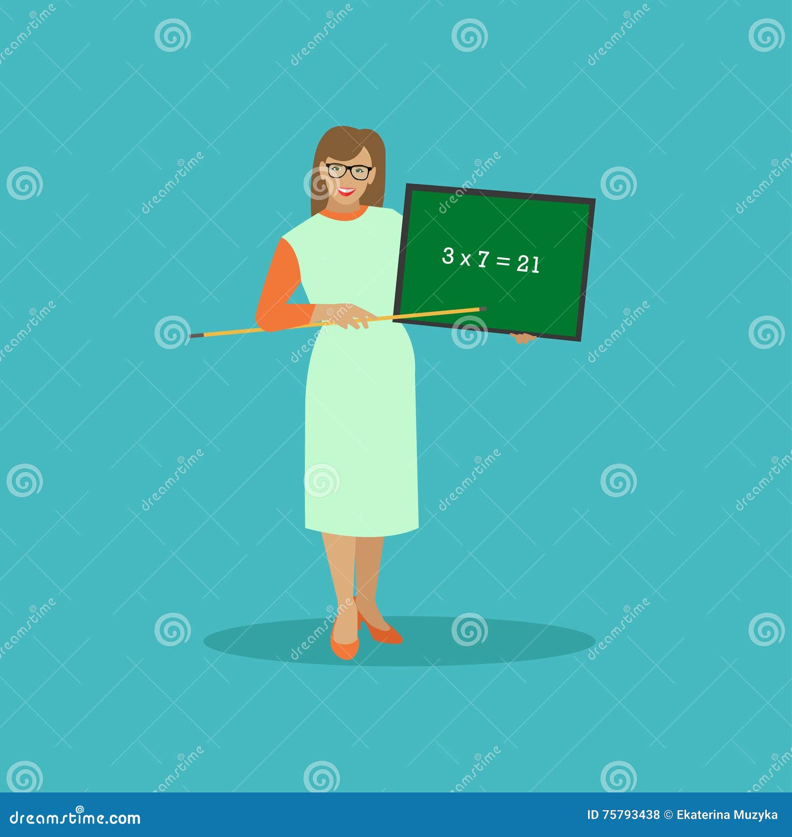 School Teacher with Chalkboard Vector Illustration in Flat Style Design ...