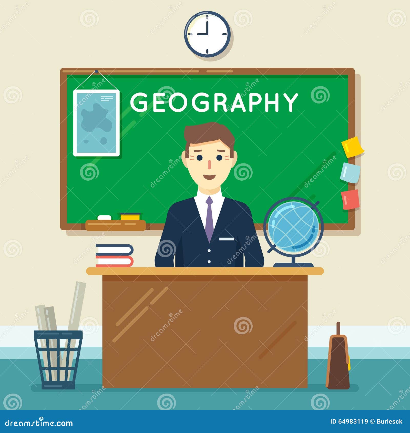 Geography Lesson At School - Modern Cartoon People Characters ...