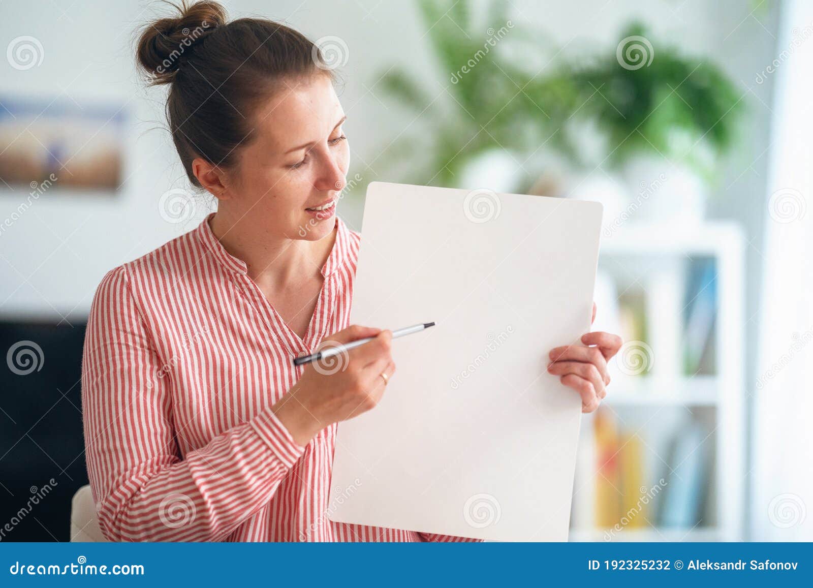 School Teacher Explains Lesson Topic Online Distance Learning Stock ...