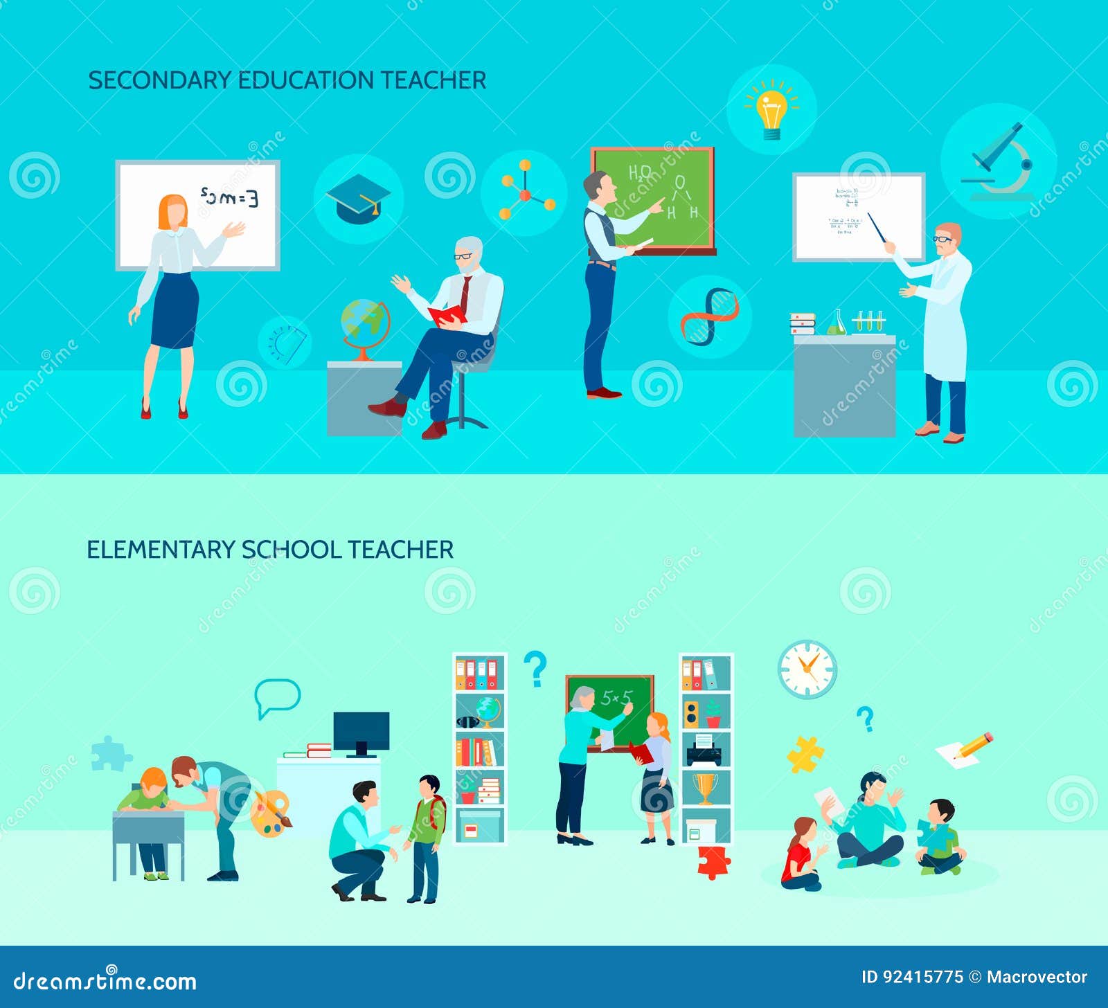 School Teacher Flat Banners Set Stock Vector - Illustration of ...