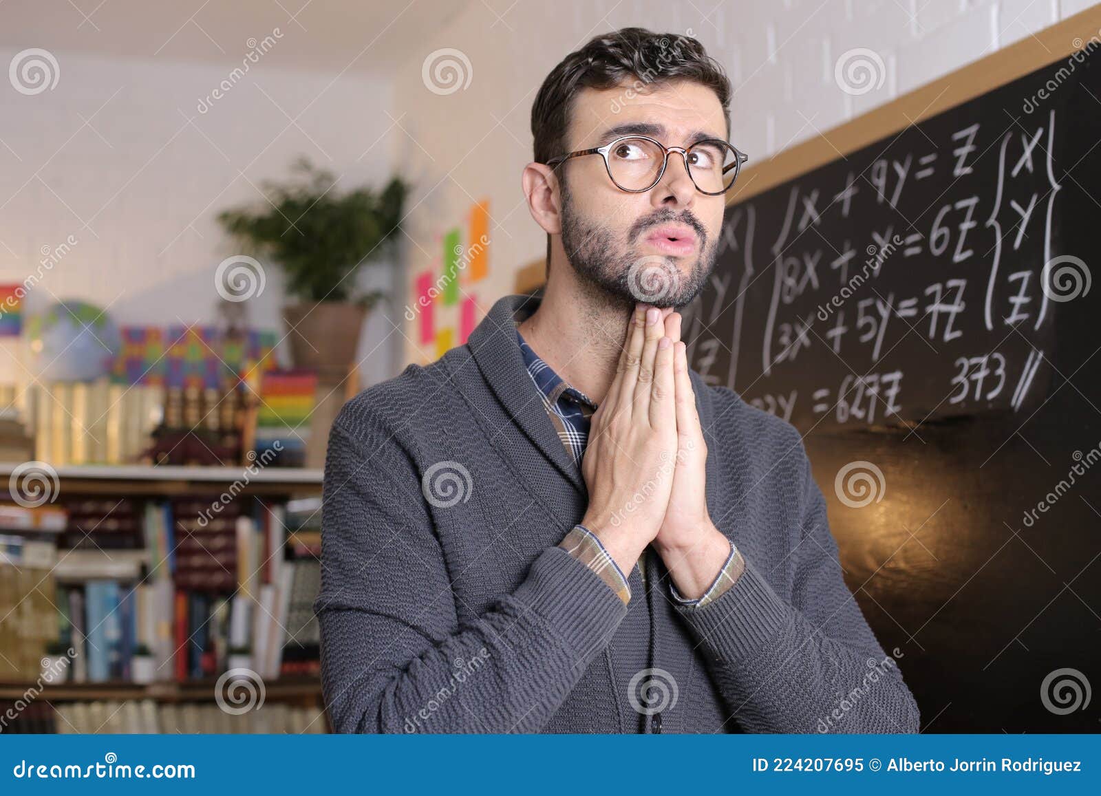 School Teacher Praying in Classroom Stock Image - Image of blackboard ...