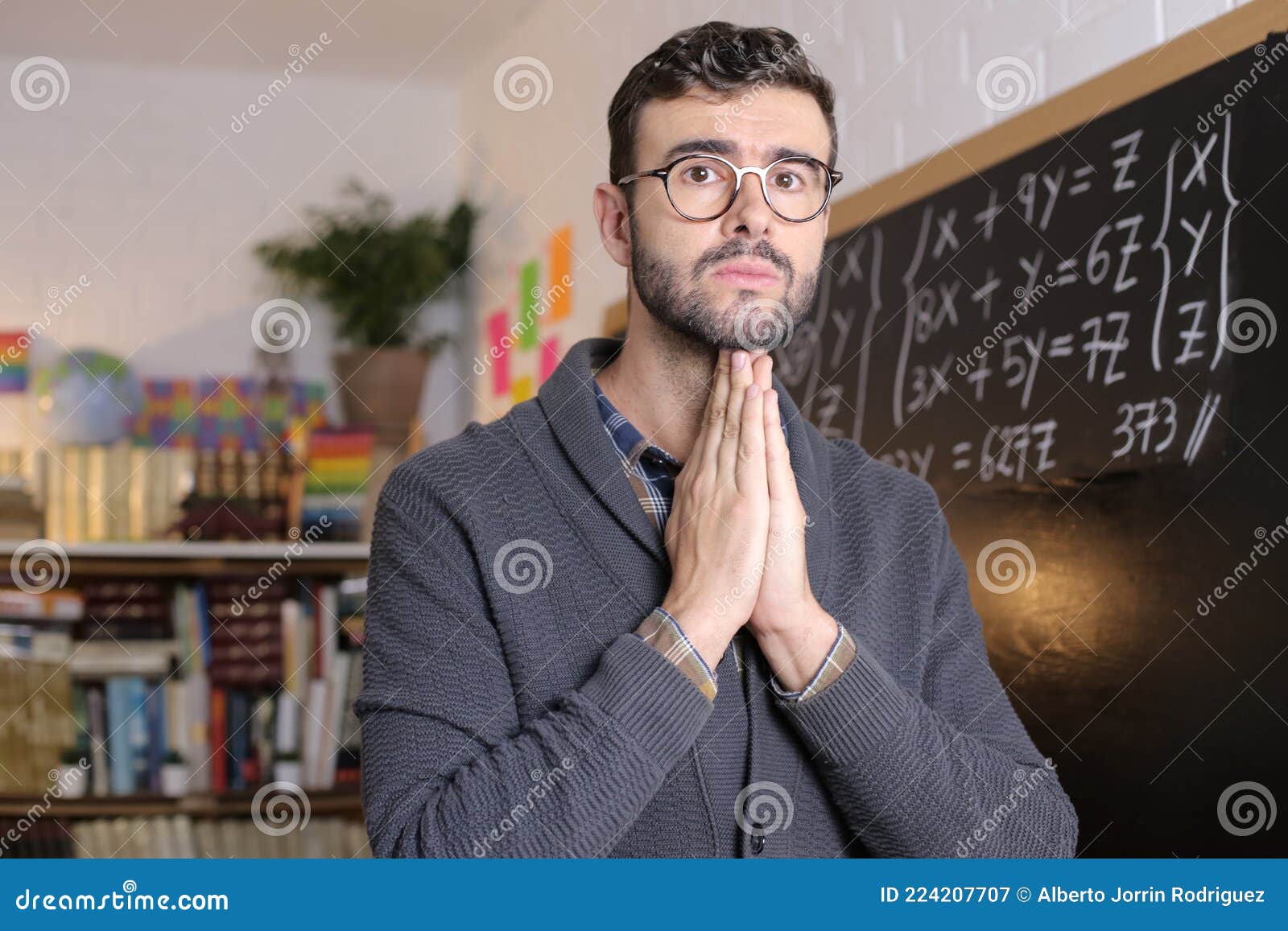 School Teacher Praying in Classroom Stock Image - Image of faith ...