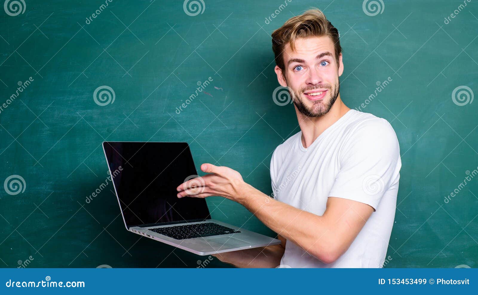 School Teacher Programming with Laptop. Student Learn Programming ...