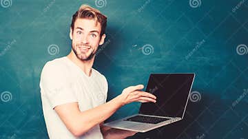 School Teacher Programming with Laptop. Student Learn Programming ...