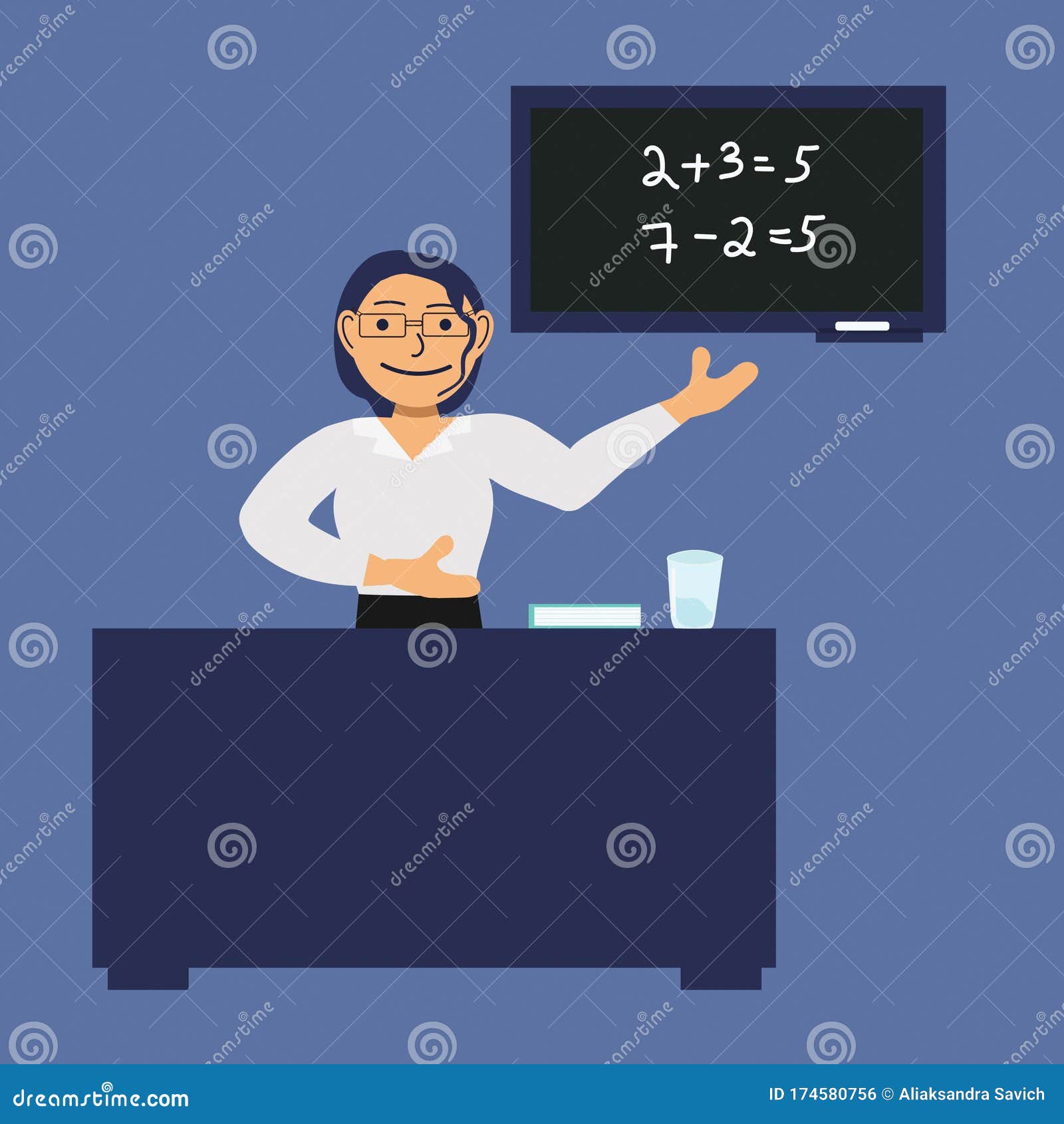 School Teacher Shows Math Examples for First Grades, Illustration Stock ...