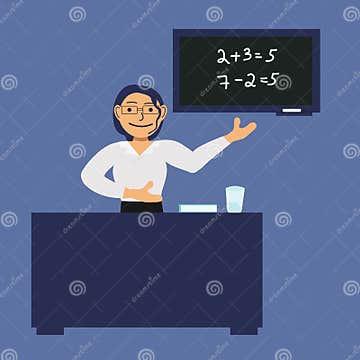 School Teacher Shows Math Examples for First Grades, Illustration Stock ...