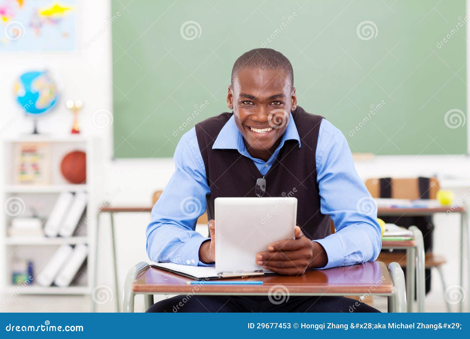 School teacher tablet stock image. Image of desk, handsome - 29677453