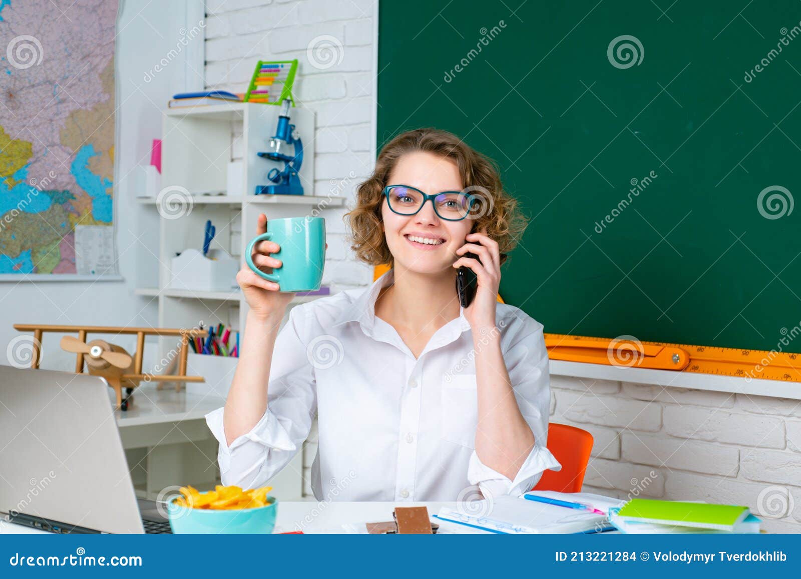 School Teacher Talking on Phone. Study and Learning. Education Concept ...