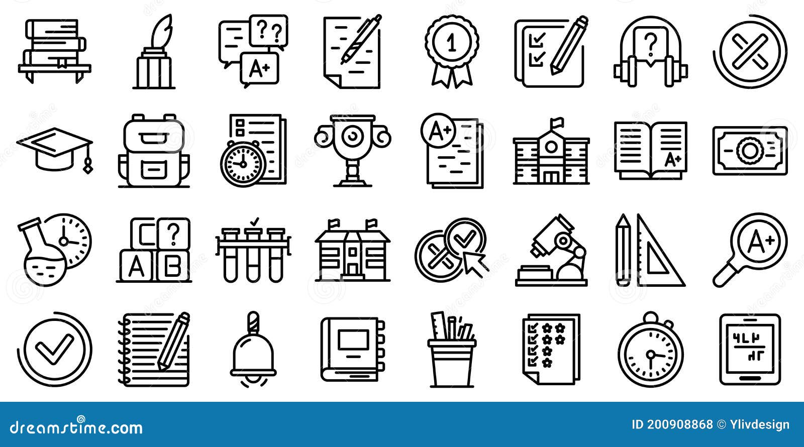 School Test Icons Set, Outline Style Stock Vector - Illustration of ...