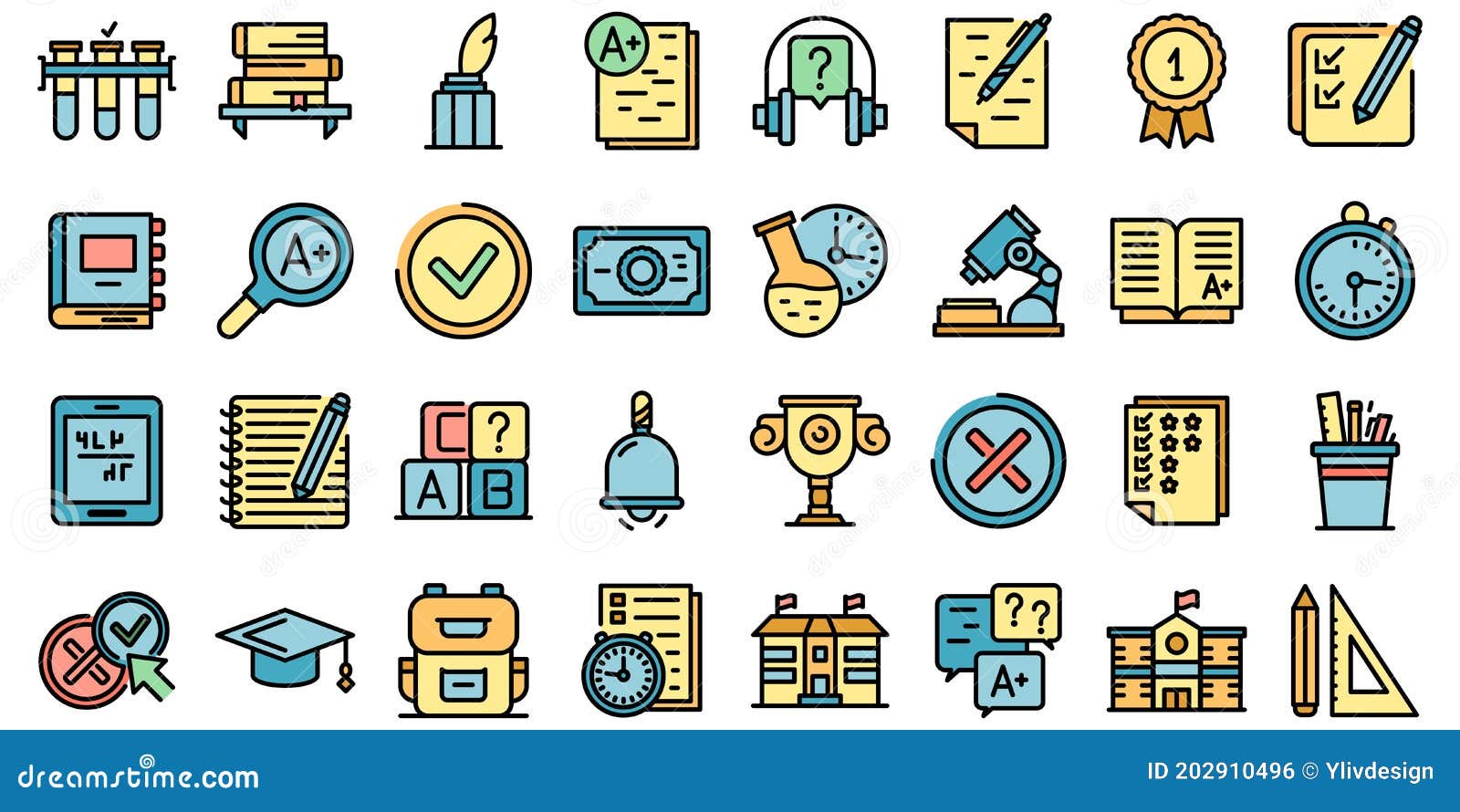 School Test Icons Set Vector Flat Stock Vector - Illustration of girl ...