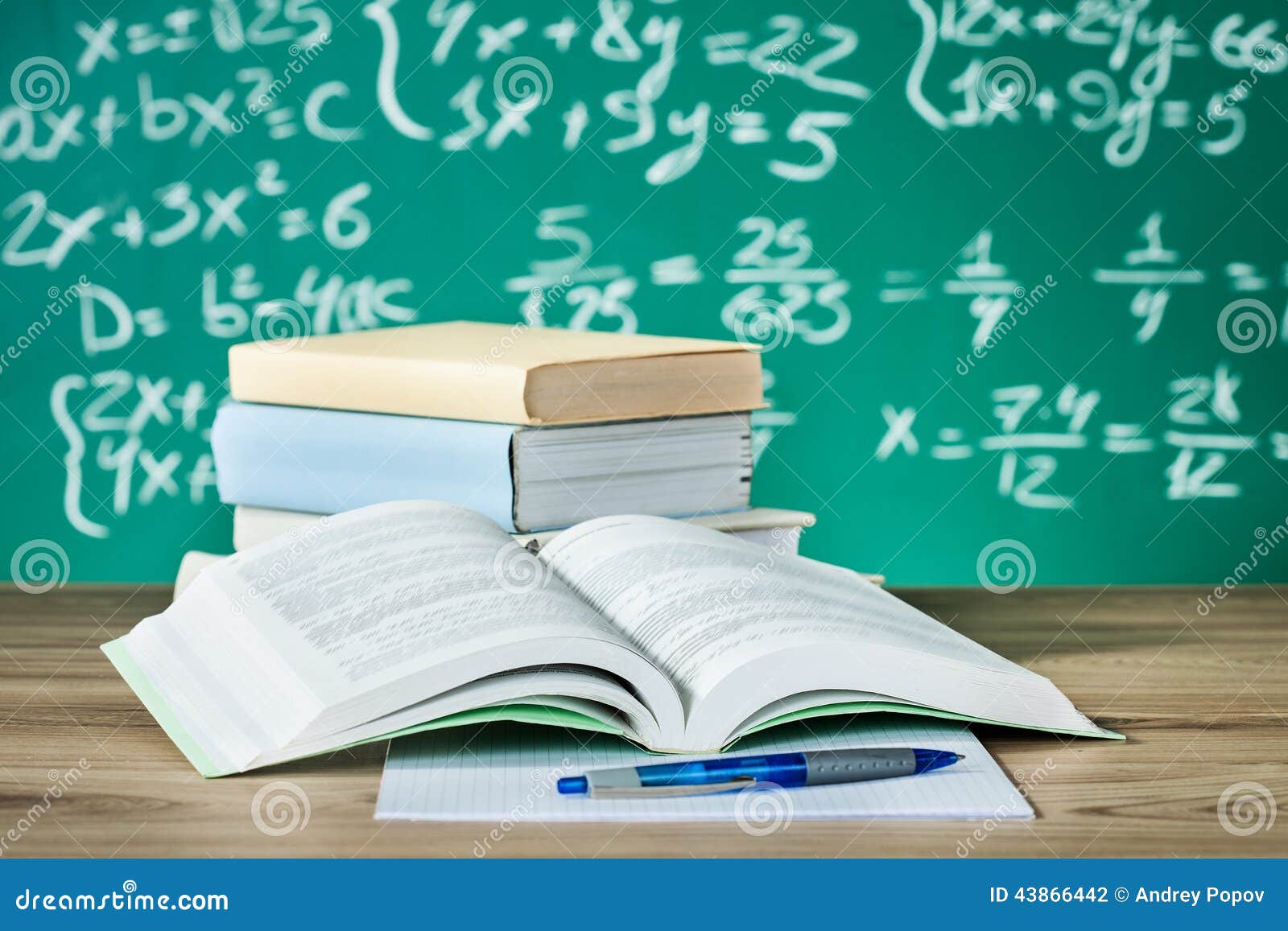 School textbooks on a desk stock photo. Image of knowledge - 43866442