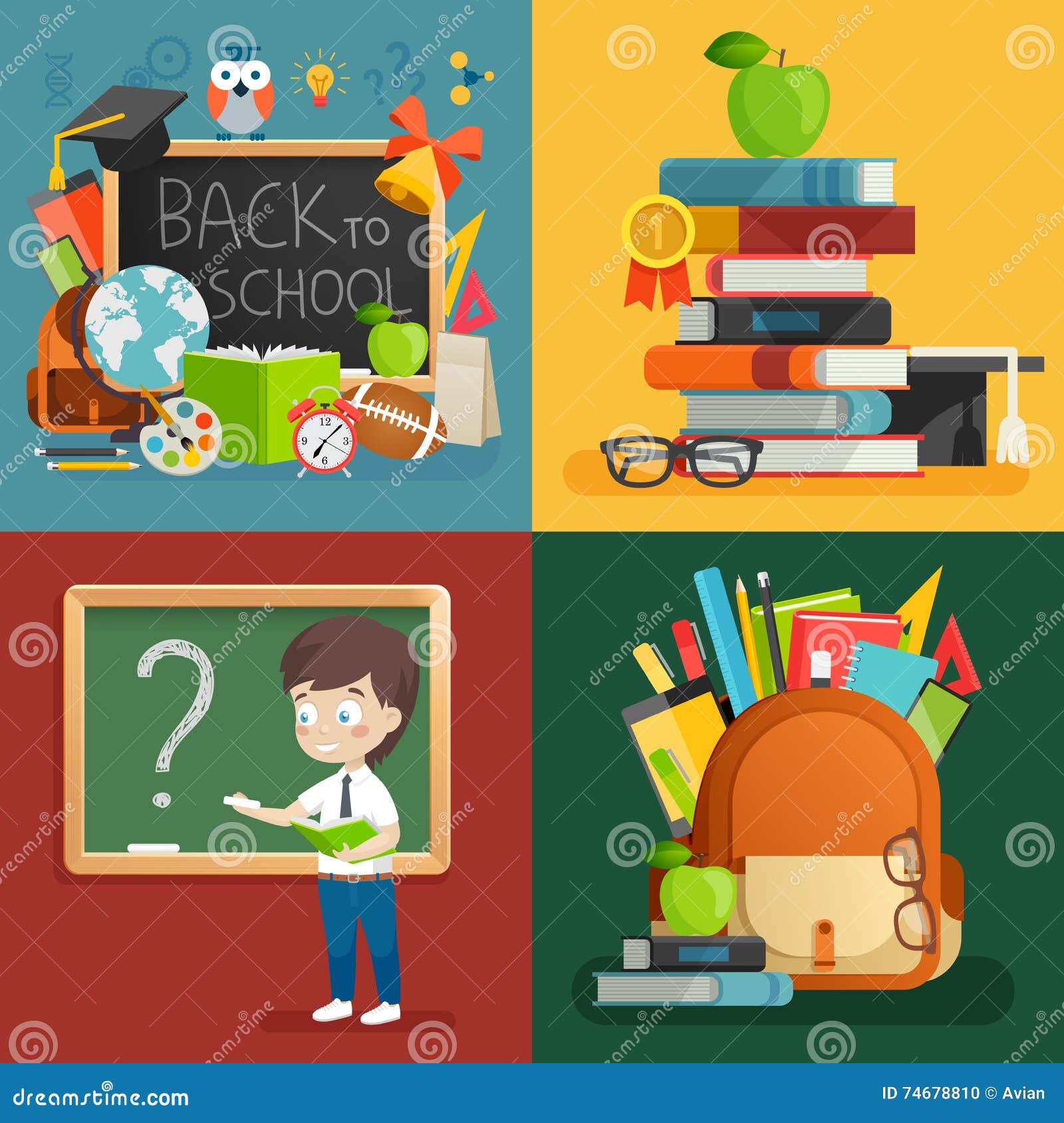 School Theme Set. Back To School, Backpack, Schoolboy and Other ...