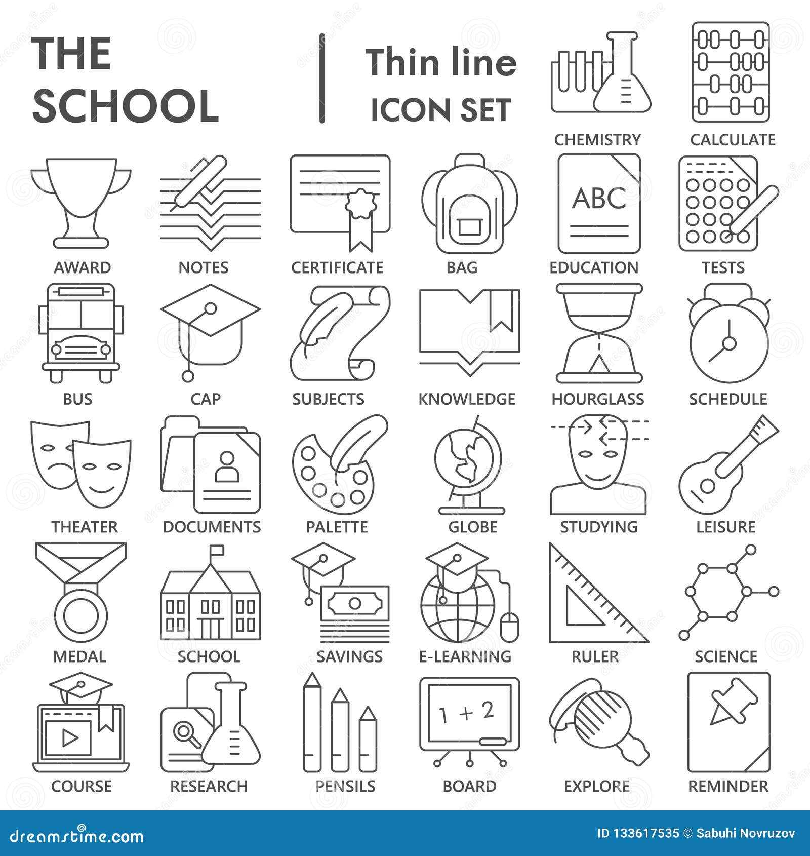 School Thin Line SIGNED Icon Set, Education Symbols Collection, Vector ...