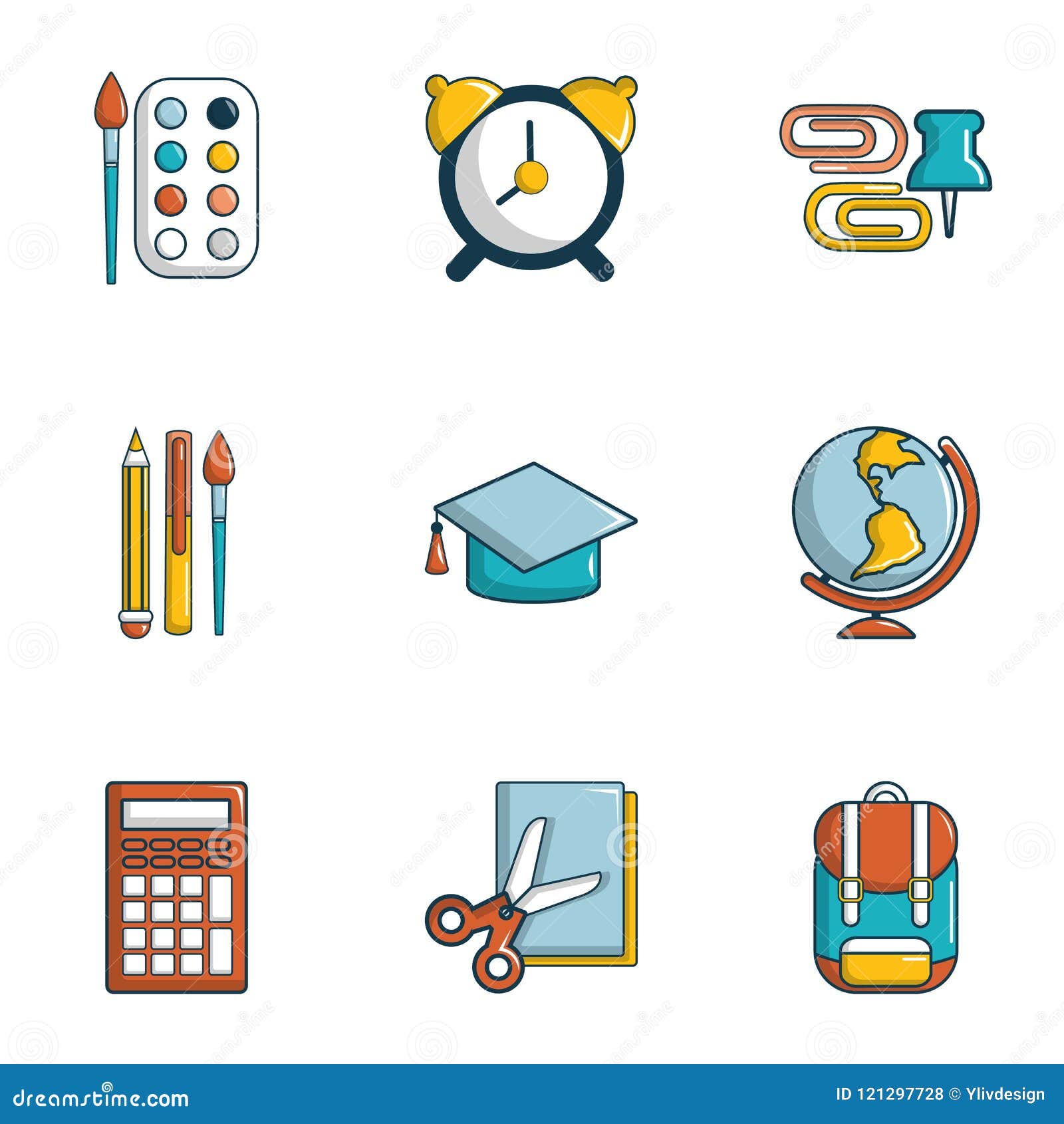 School Things Icons Set, Flat Style Stock Vector - Illustration of ...