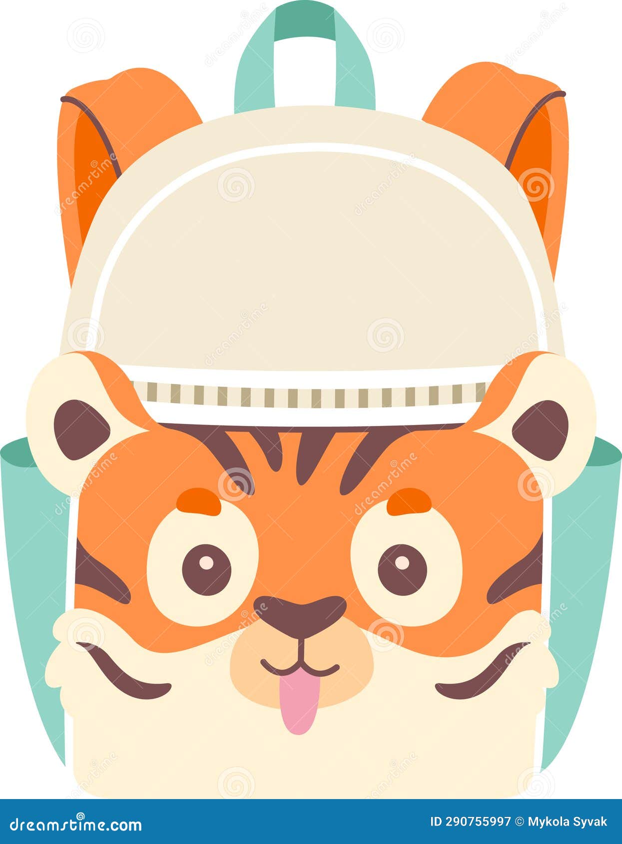 Tiger With Backpack Greets Hi Vector Illustration For Coloring ...