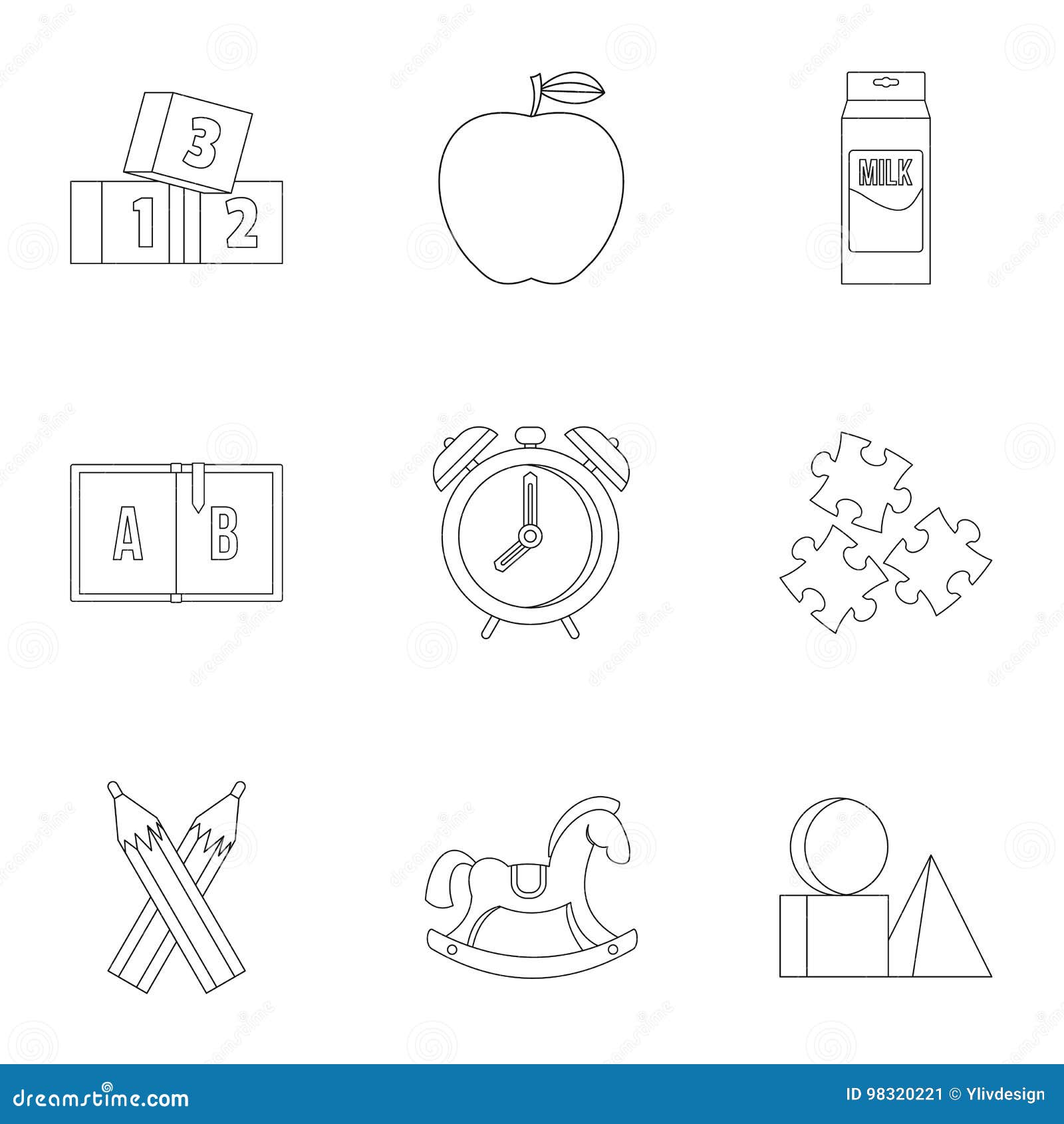 School Time Icons Set, Outline Style Stock Vector - Illustration of ...