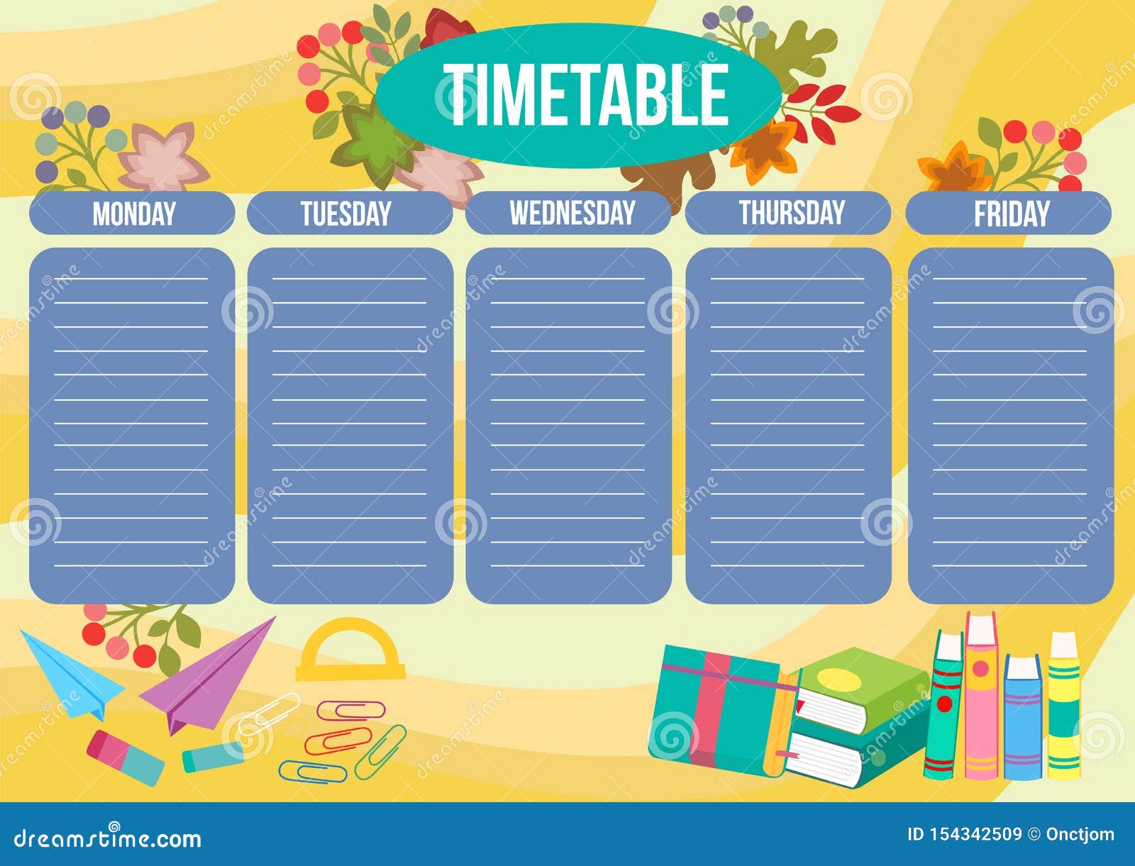 School Time Table with Books Stock Vector - Illustration of education ...