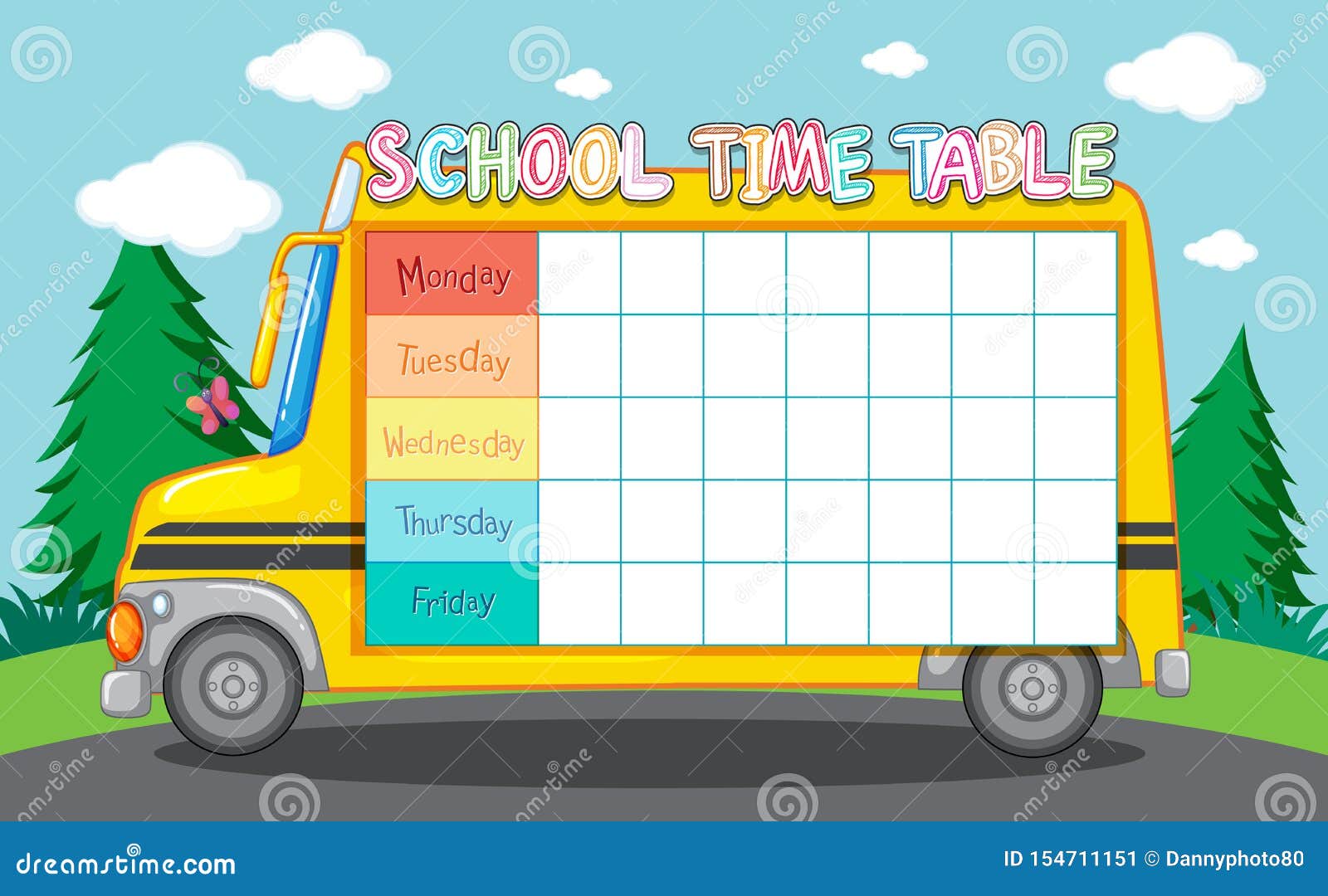 School Time Table with School Bus Stock Vector - Illustration of ...
