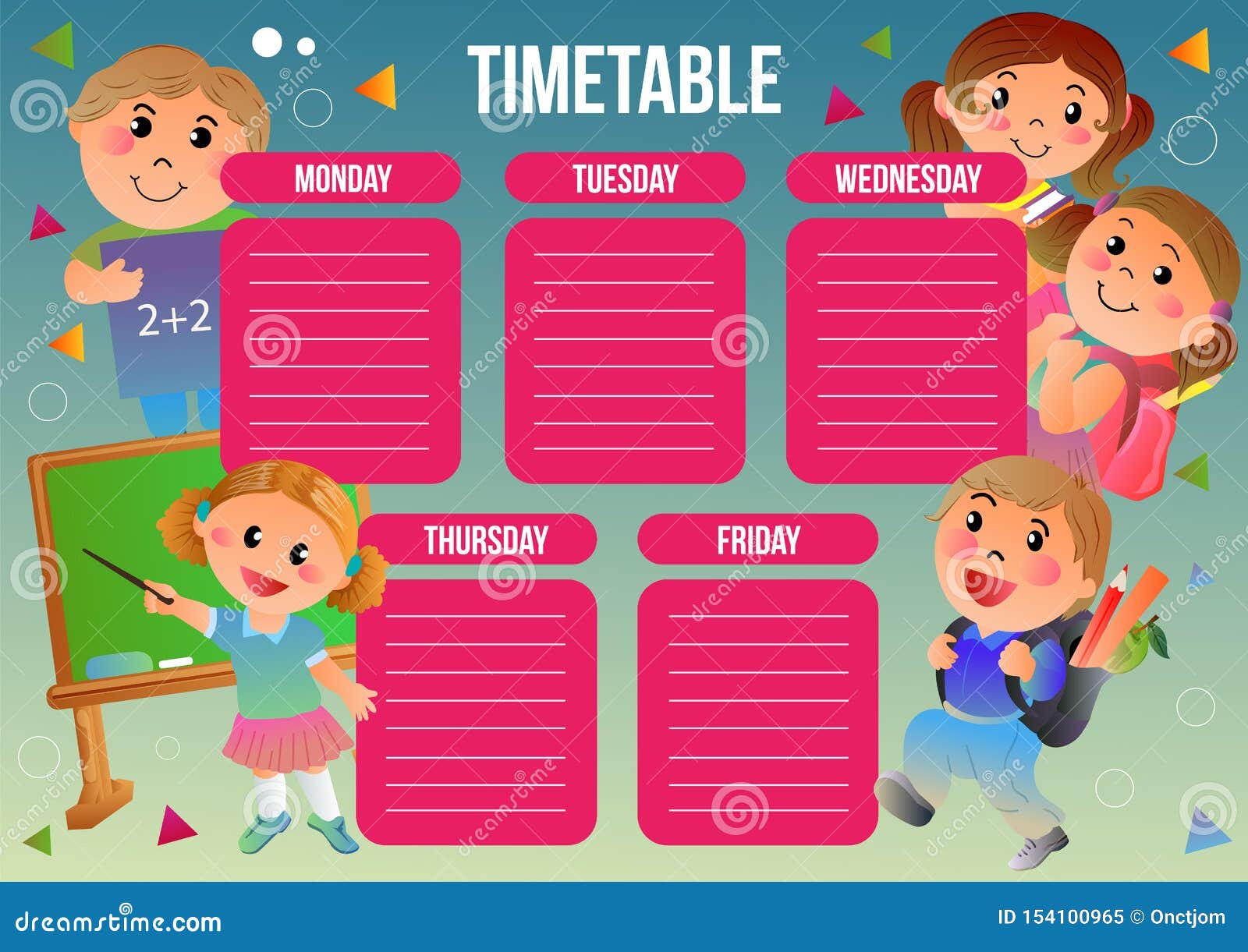 School Time Table with Cartoon Student Stock Vector - Illustration of ...