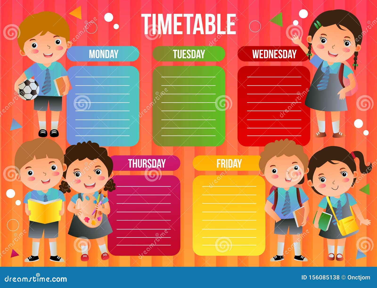 School Time Table with School Kids Stock Vector - Illustration of ...