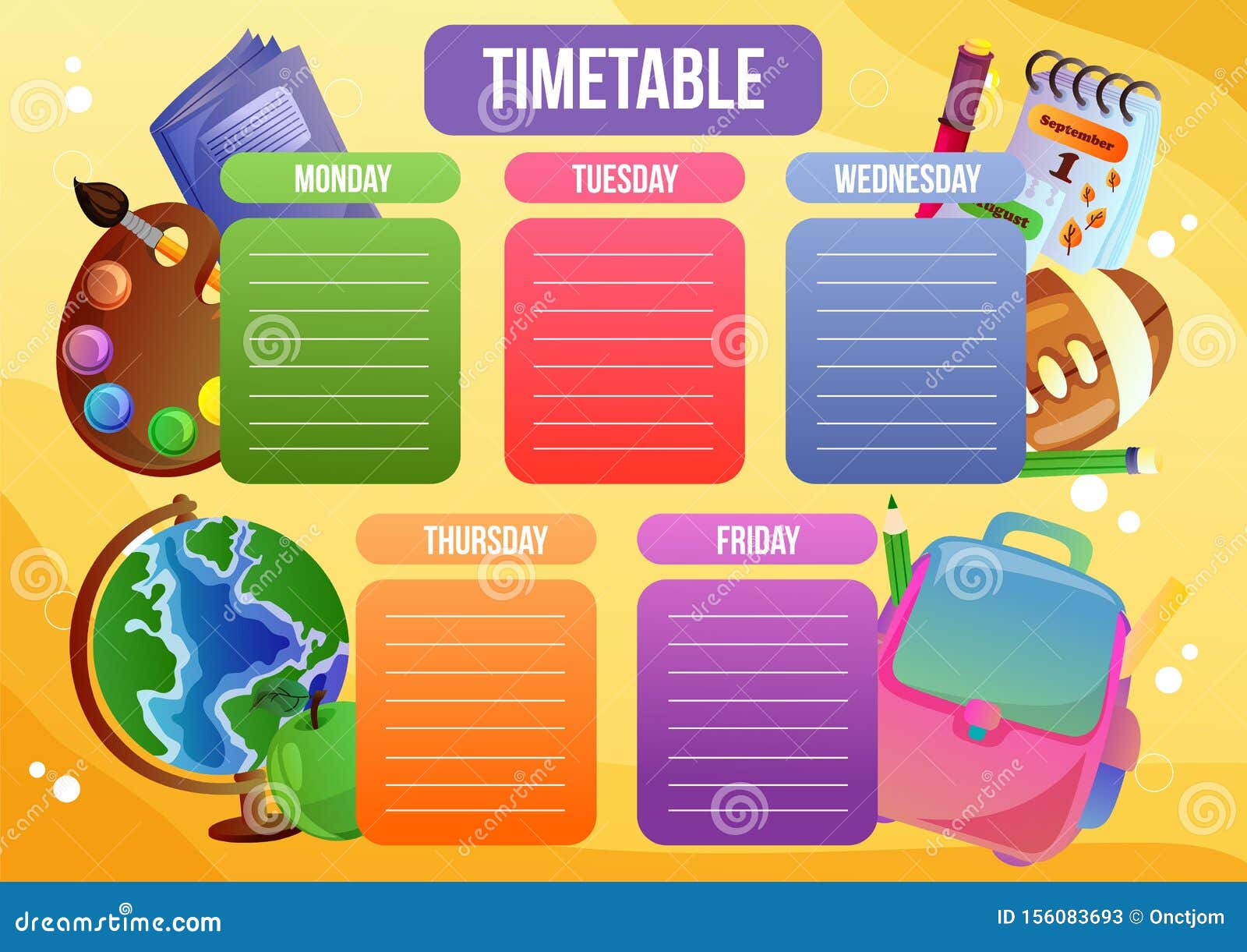 School Time Table with School Object Stock Vector - Illustration of ...