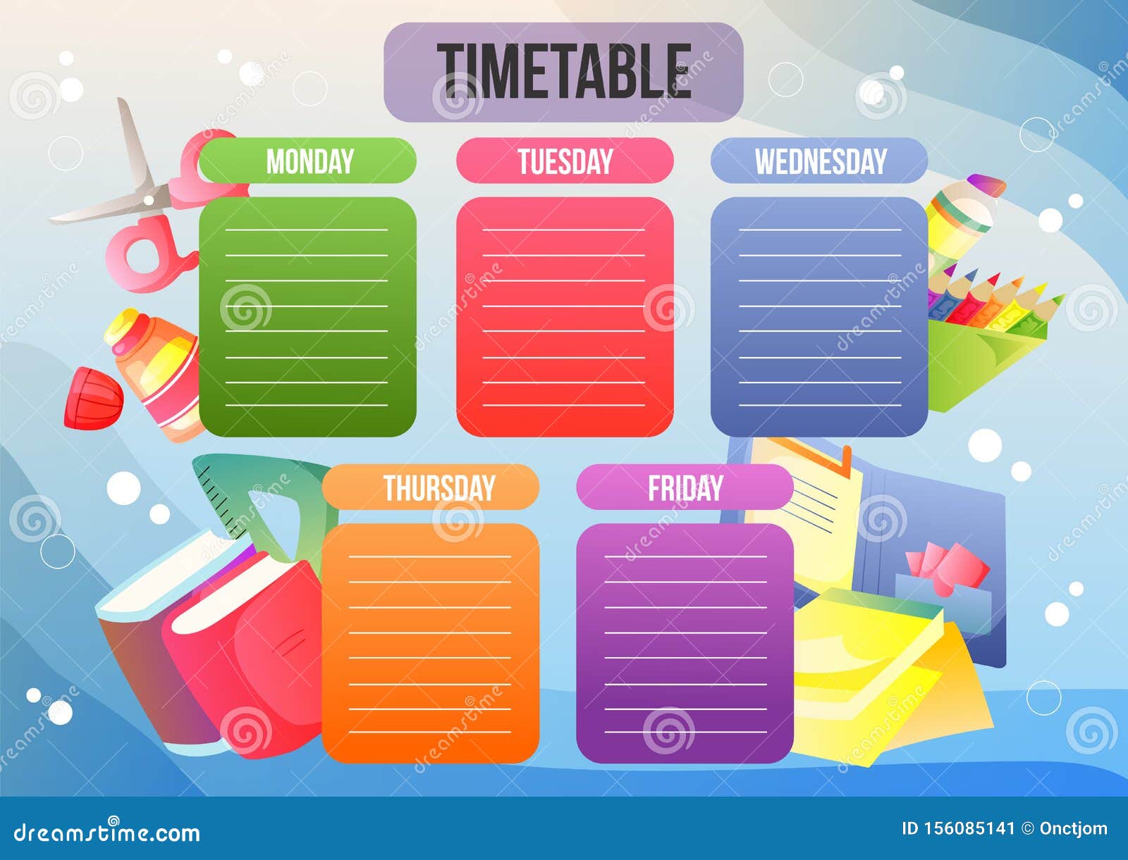 School Time Table with School Stationary Stock Vector - Illustration of ...