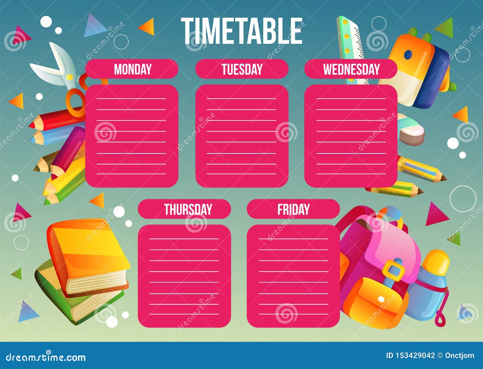 School Time Table with School Supplies Stock Vector - Illustration of ...