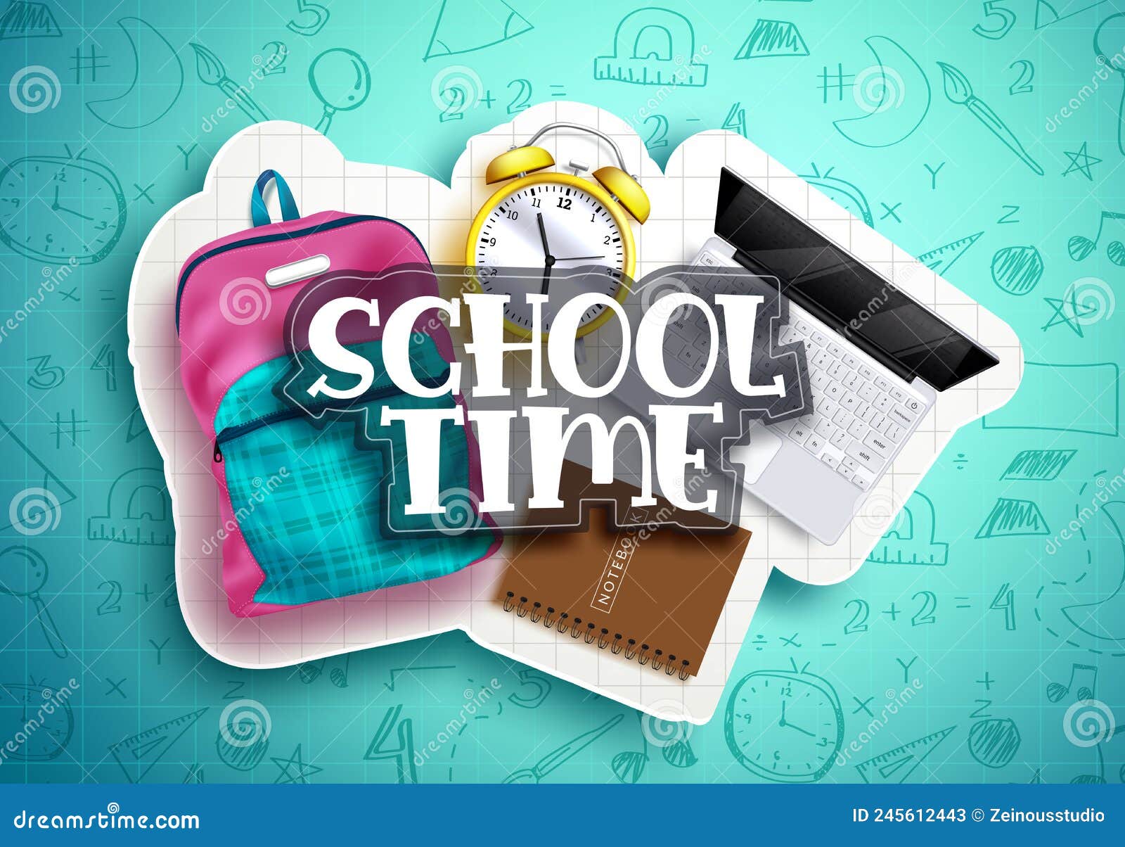 School Time Vector Concept Design. School Time Text in Paper Cut ...