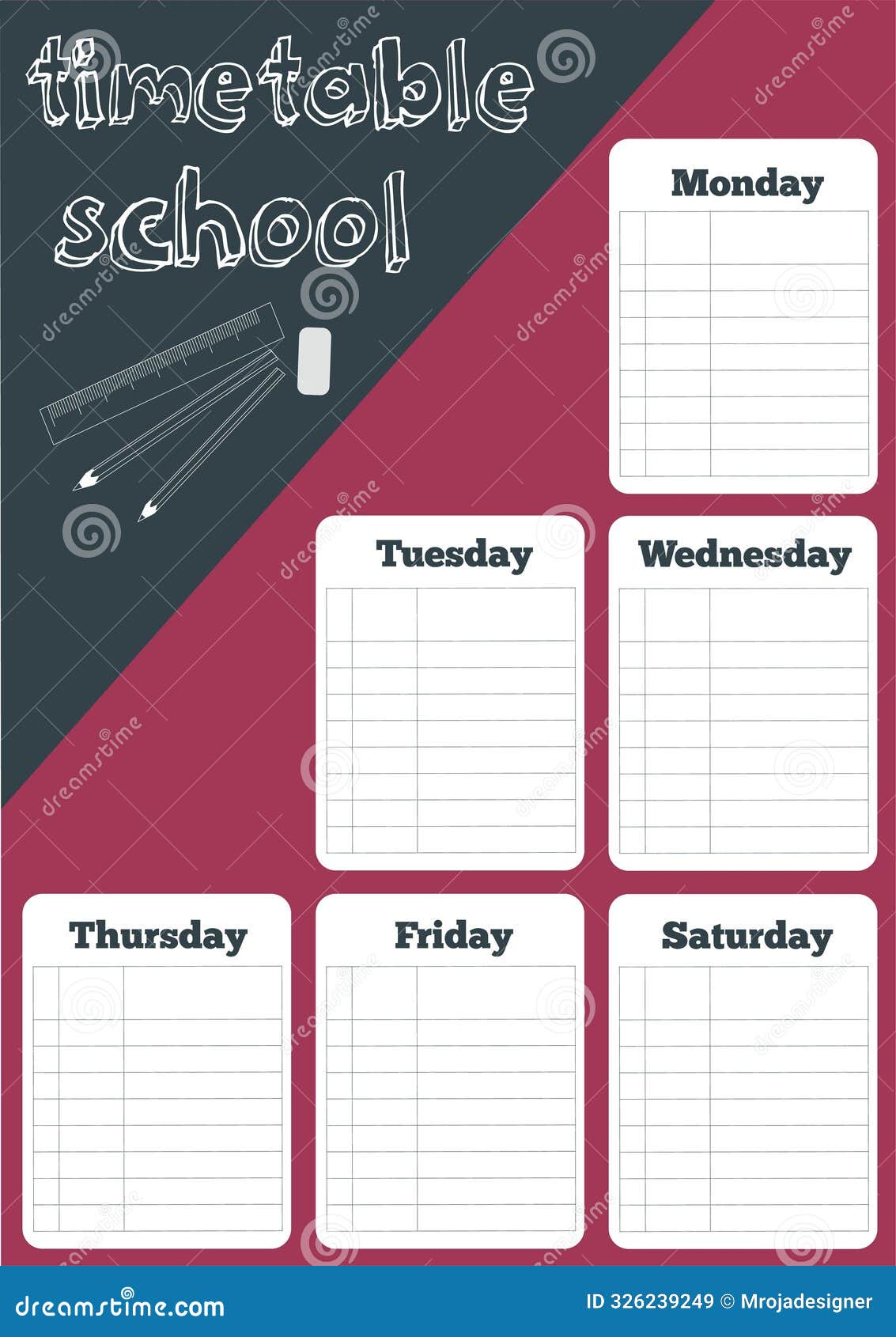 Colorful School Timetable with Red and Black Geometric Abstractions ...