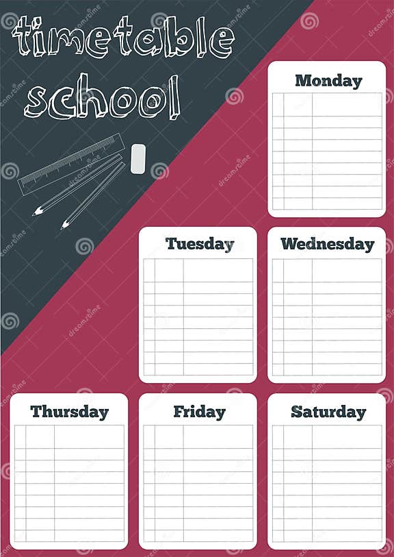 Colorful School Timetable with Red and Black Geometric Abstractions ...