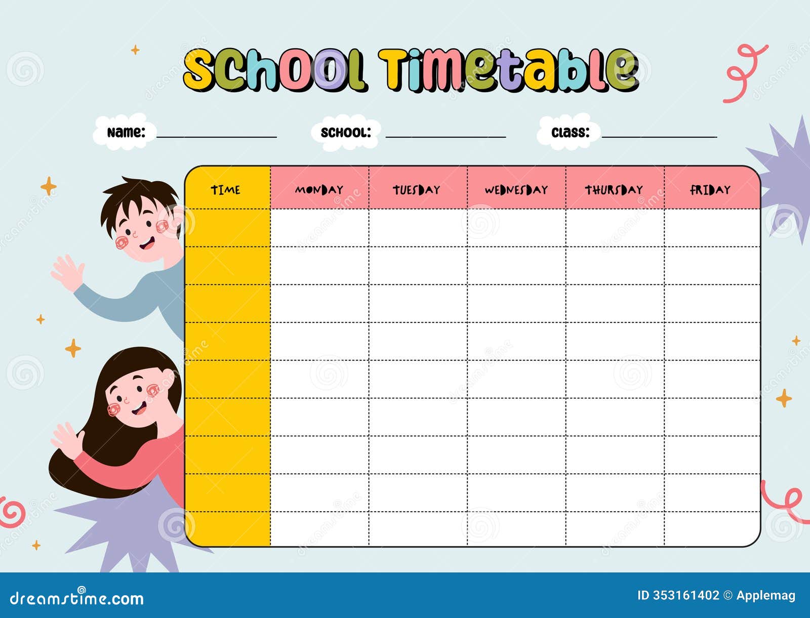 School Timetable, Weekly Class Schedule, School Timetable Template ...