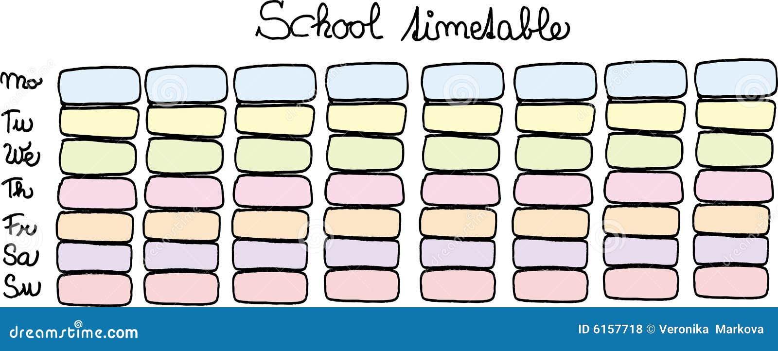 School Timetable Template.Hand Drawn. Classroom Timetable. Plan Note ...