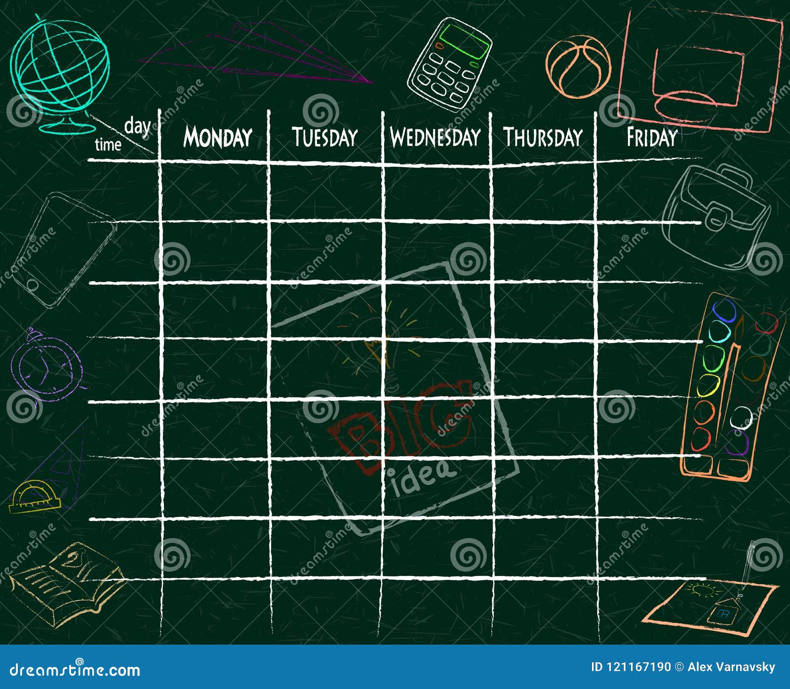 School Timetable Background with Hand Drawn Elements of School Supplies ...