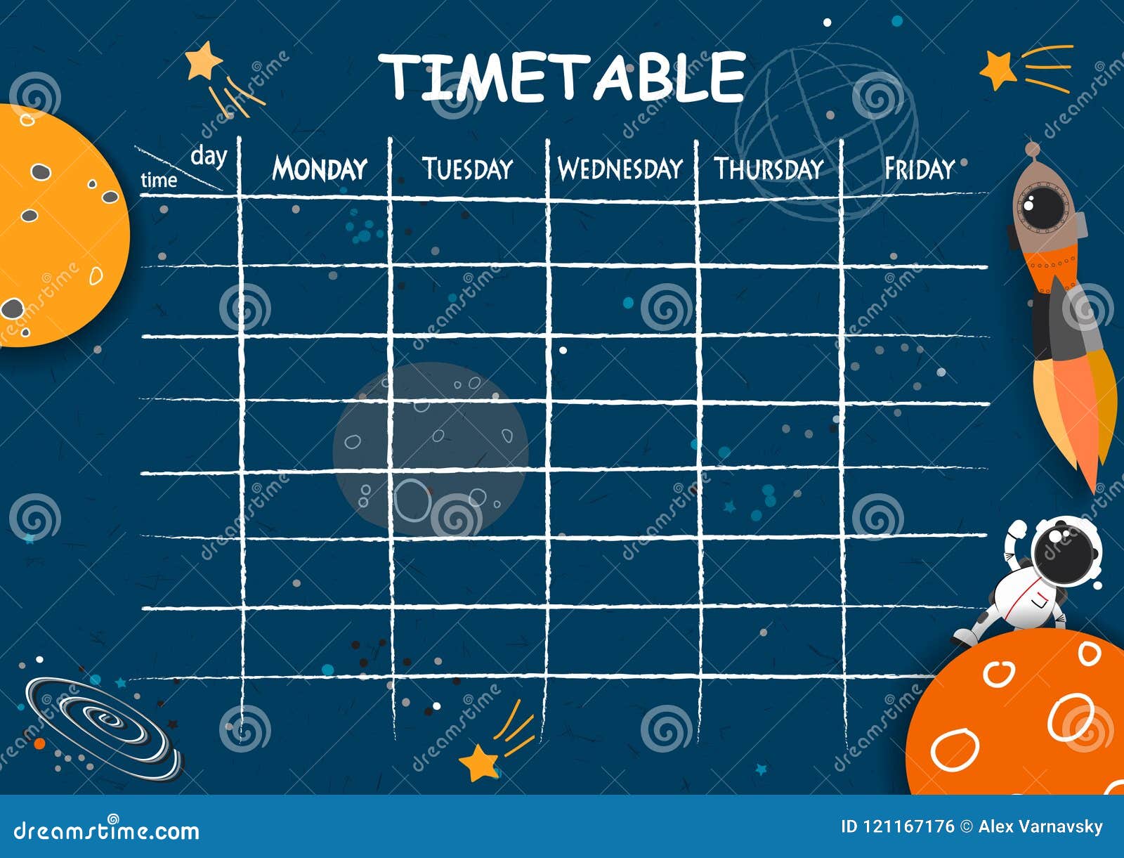 School Timetable Background with Hand Drawn Space Elements. Stock ...