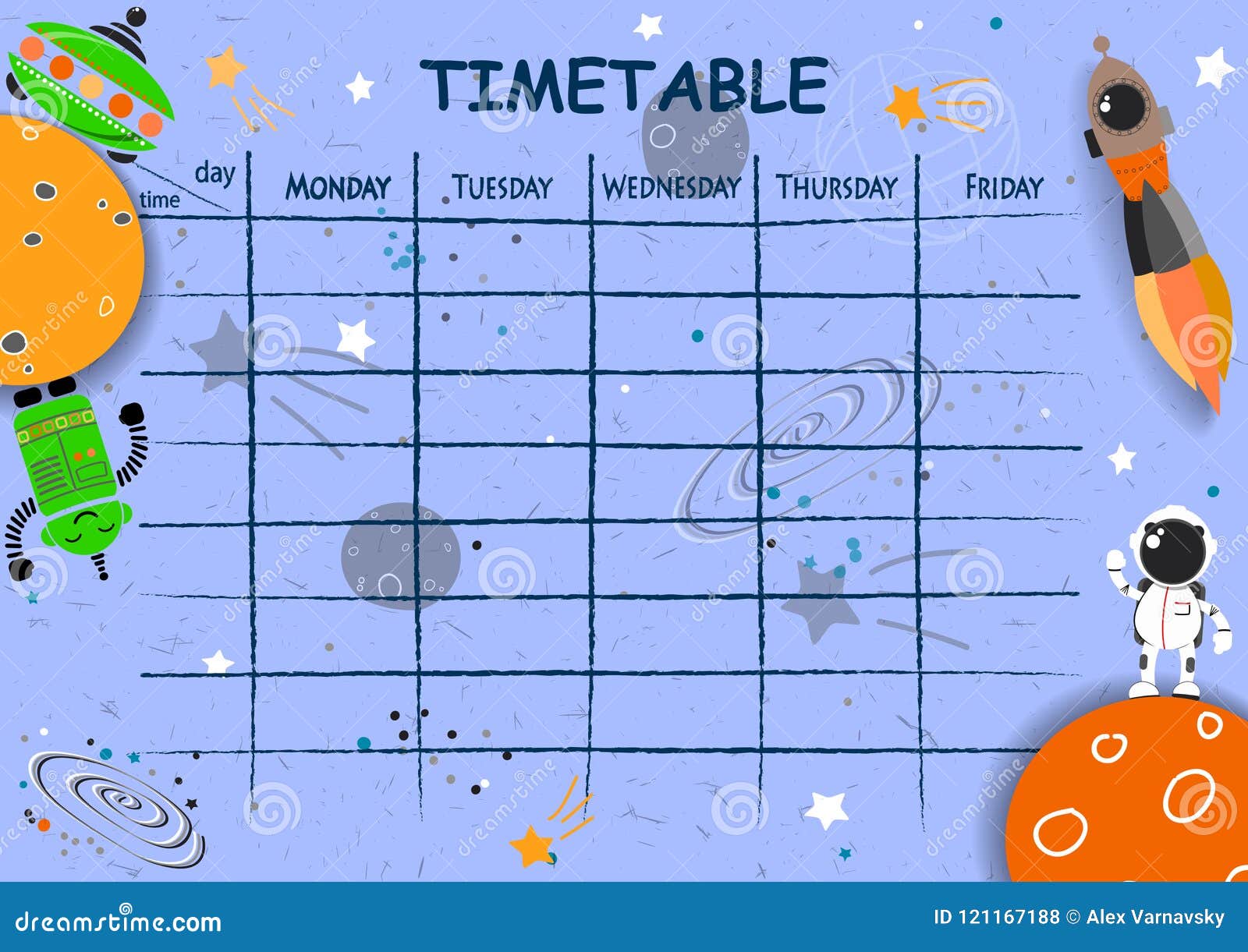 School Timetable Background with Hand Drawn Space Elements. Stock ...