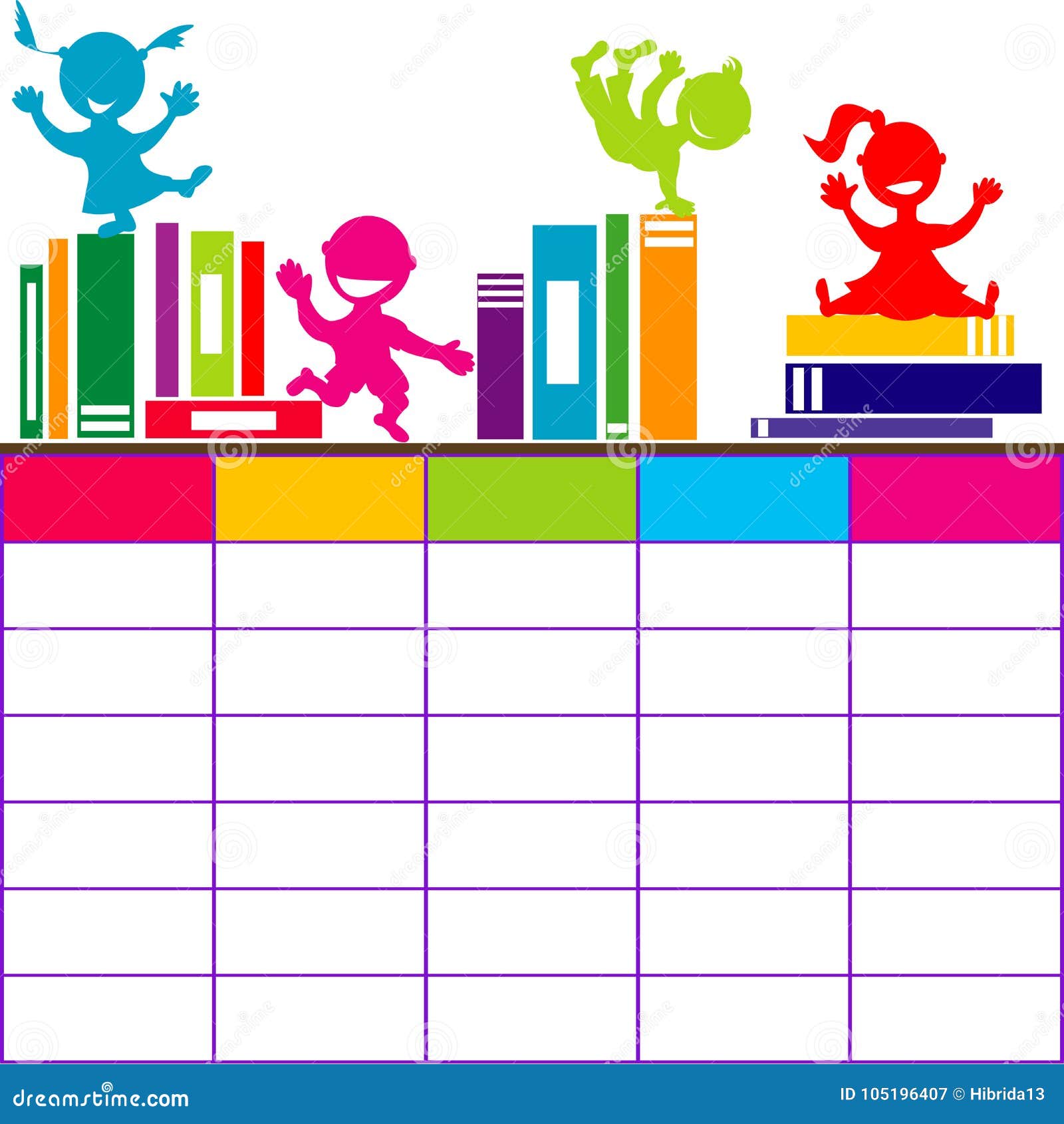 School Timetable with Books and Cartoon Kids Playing Stock Vector ...